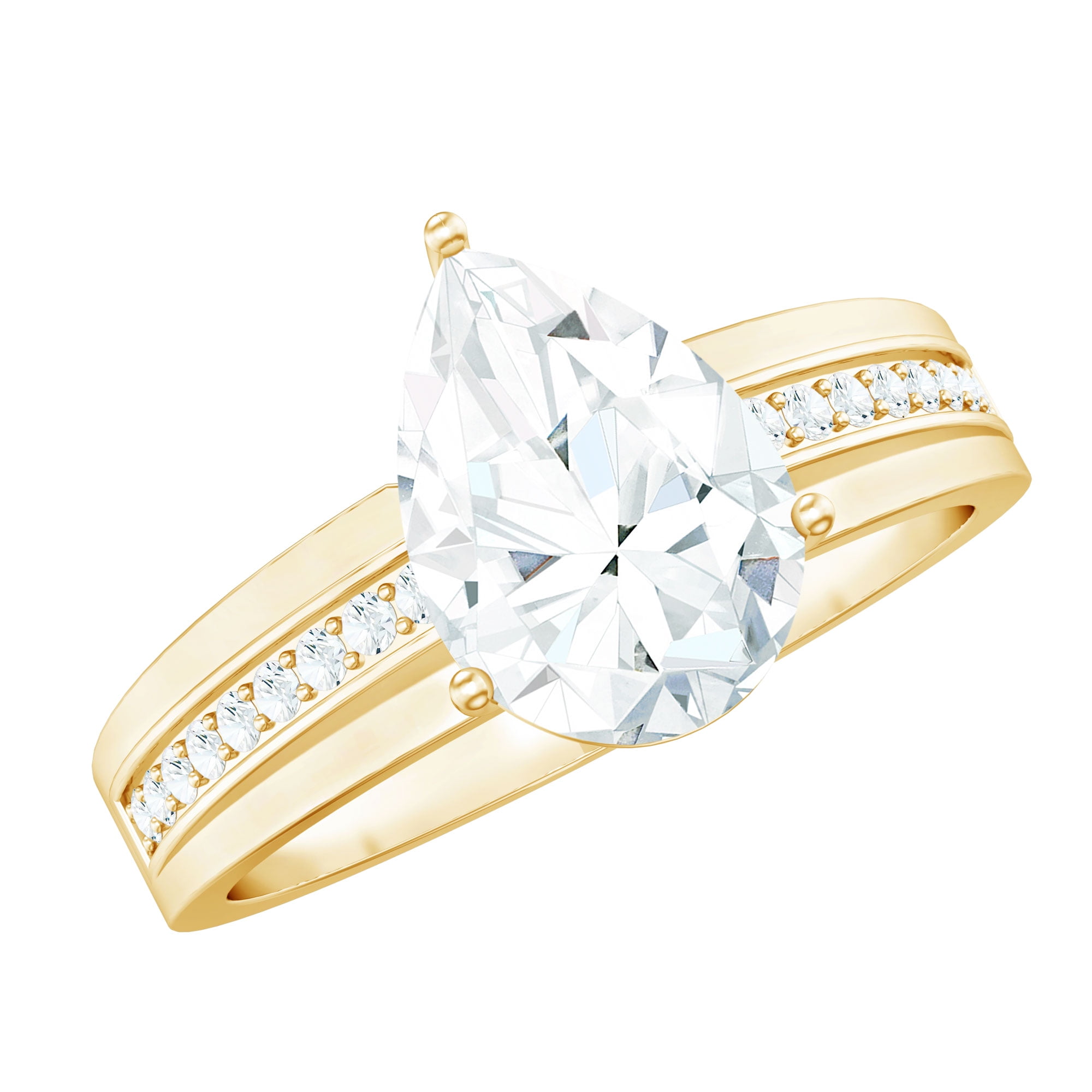 Rosec Jewels Moissanite Teardrop Solitaire Engagement Ring with Side Stones (7X10 mm Pear Cut ...