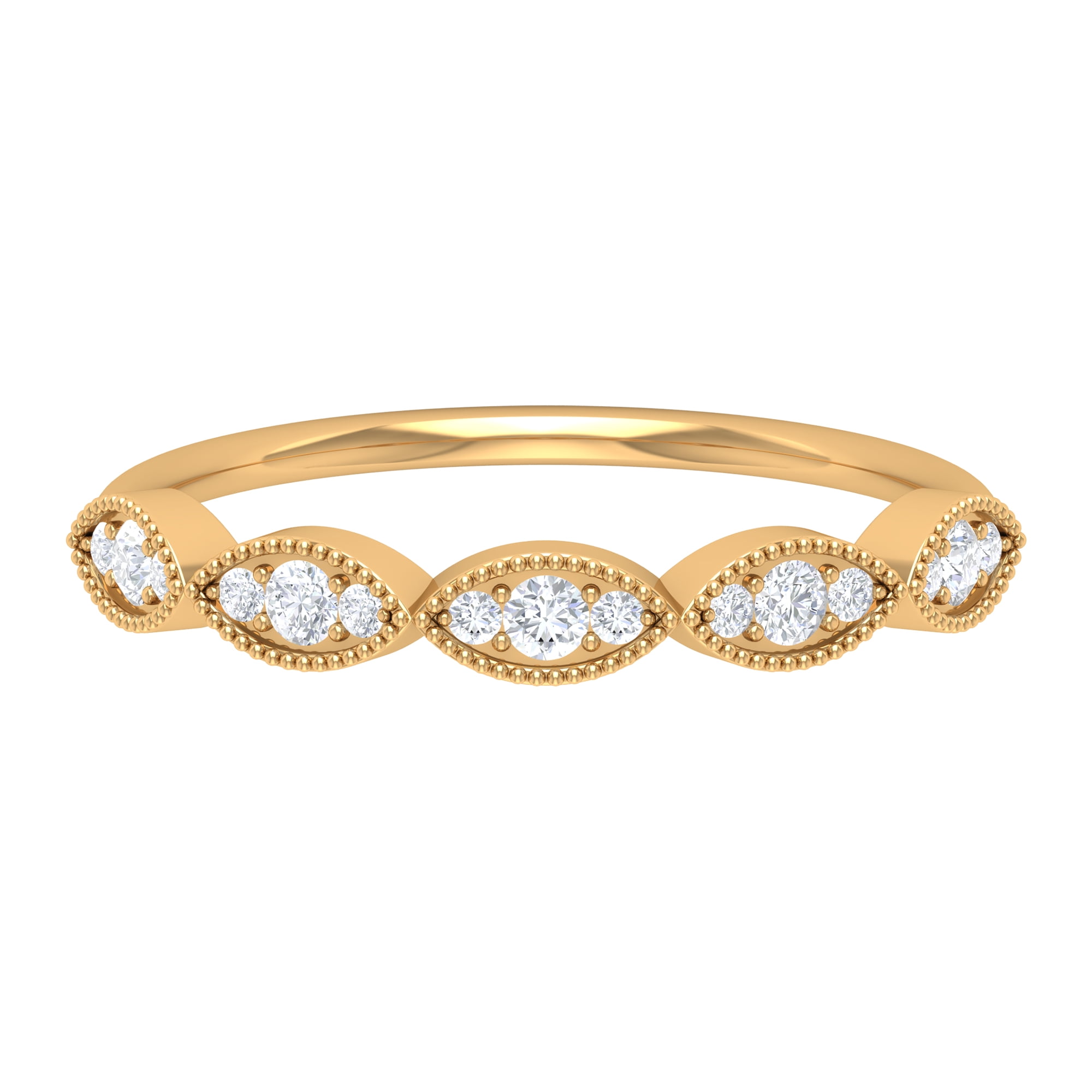 Rosec Jewels Moissanite and Gold Marquise Shape Stackable Ring with Milgrain Details, 18K Yellow ...