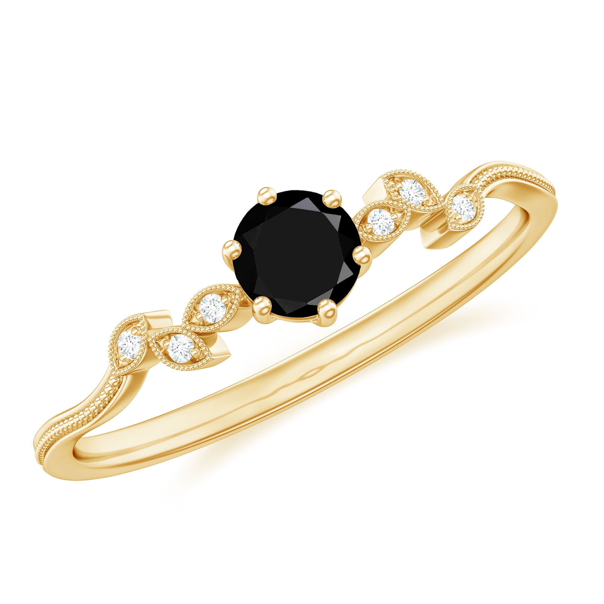 Rosec Jewels Natural Black Diamond Promise Ring with Diamond, Beaded ...