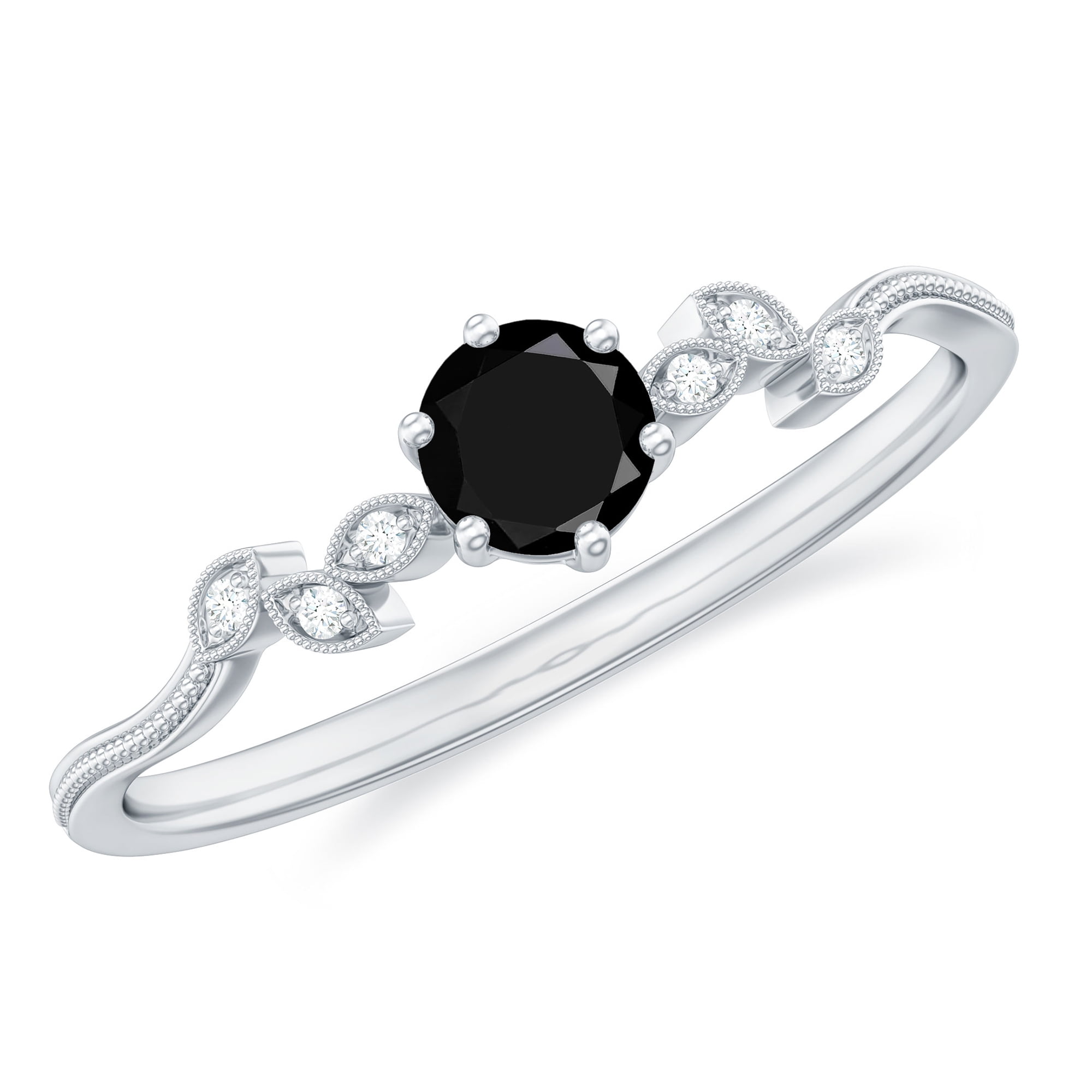 Rosec Jewels Natural Black Diamond Promise Ring with Diamond, Beaded ...
