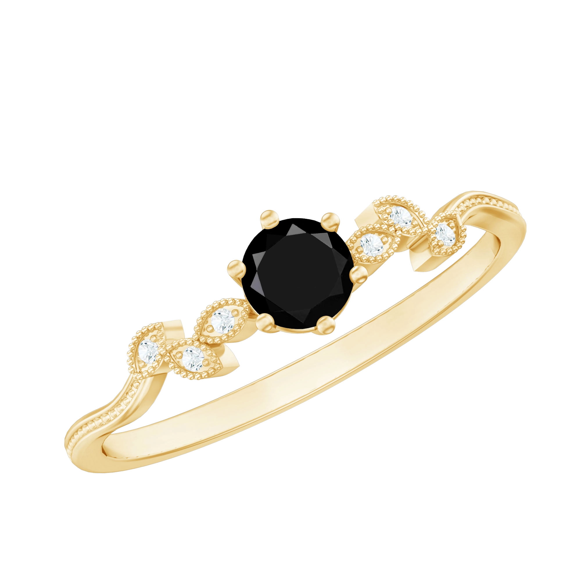 Rosec Jewels Natural Black Diamond Promise Ring with Diamond, Beaded ...