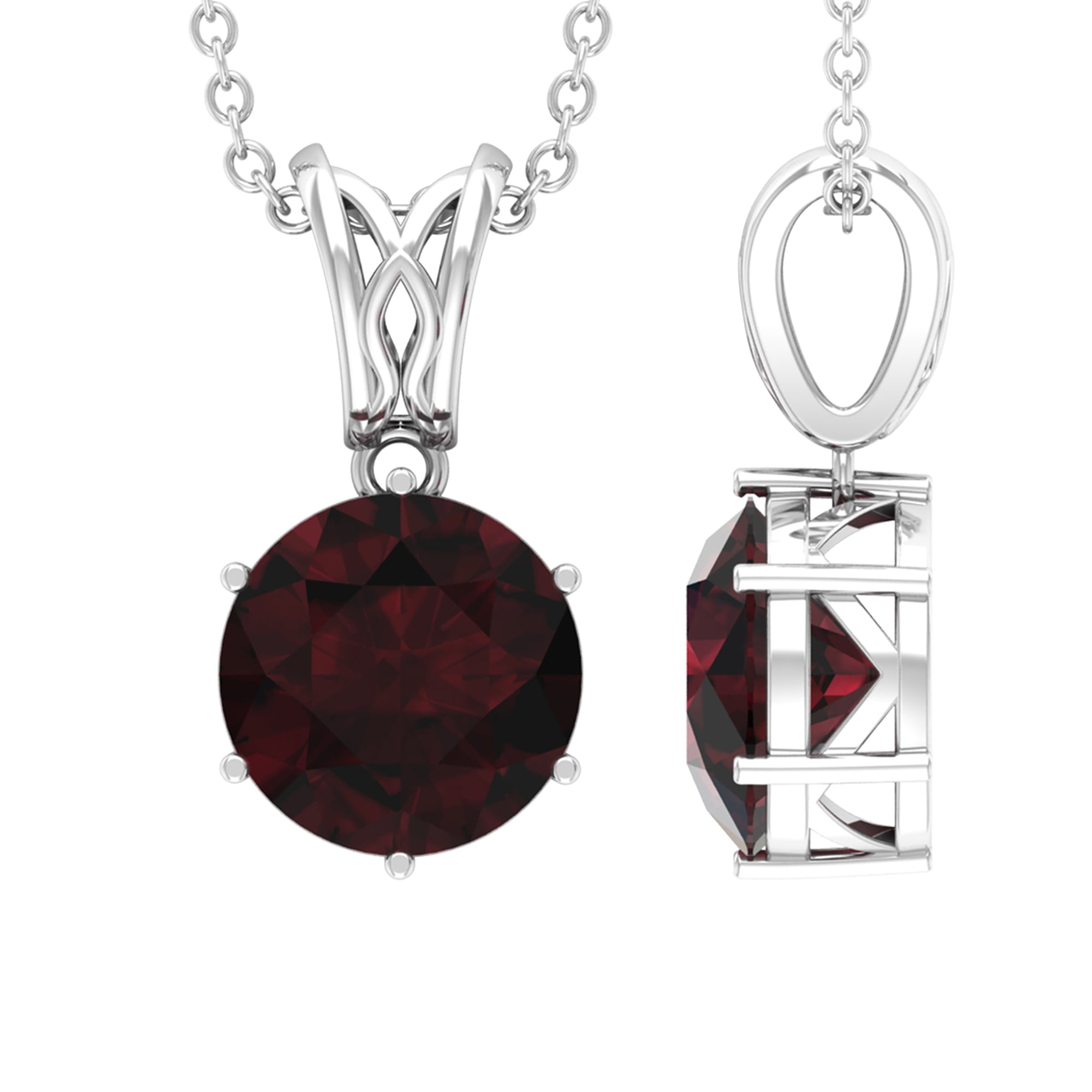 Rosec Jewels Natural Garnet Solitaire Pendant Necklace for Women (8 mm ...