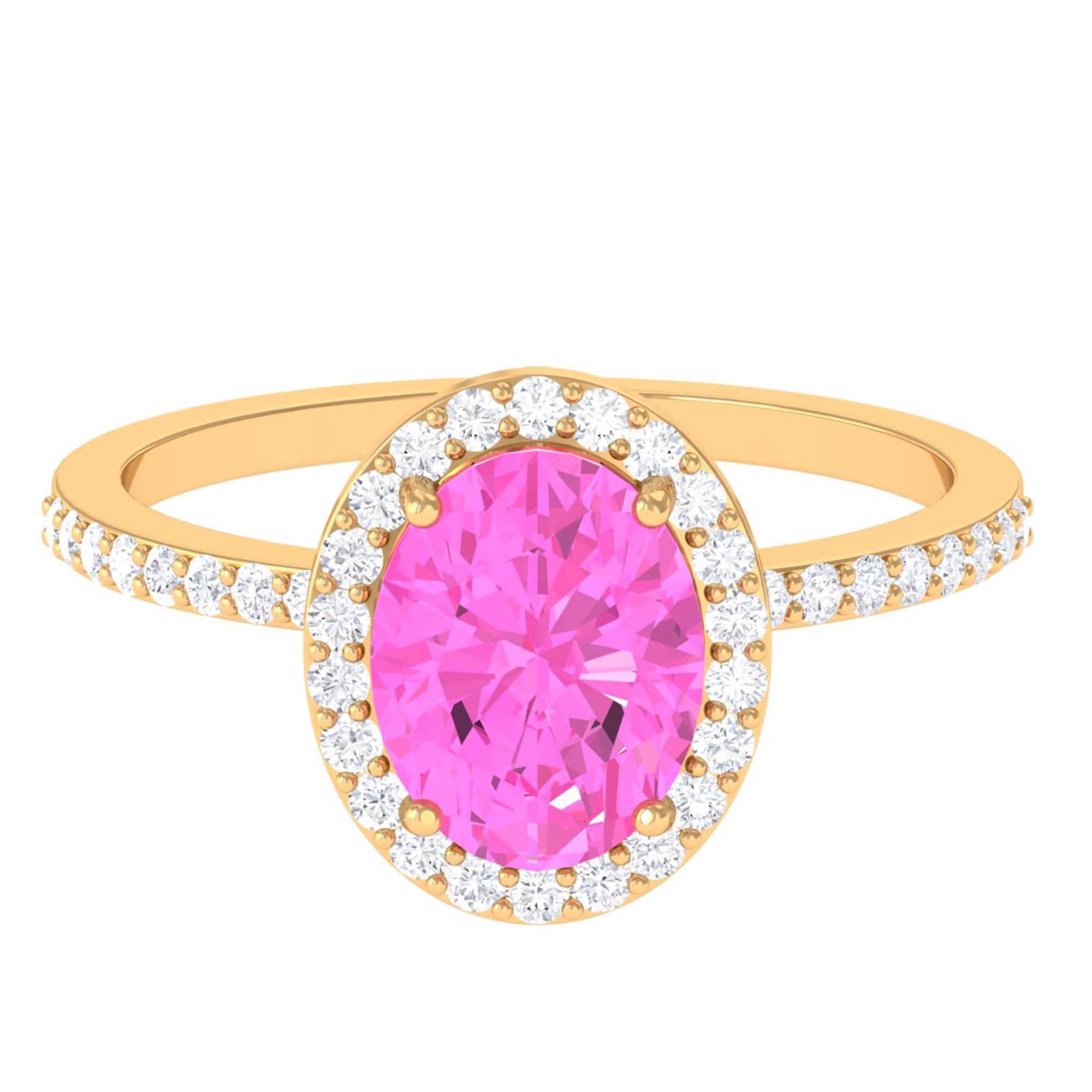 Rosec Jewels Oval Cut Lab Created Pink Sapphire Ring with Diamond Halo ...