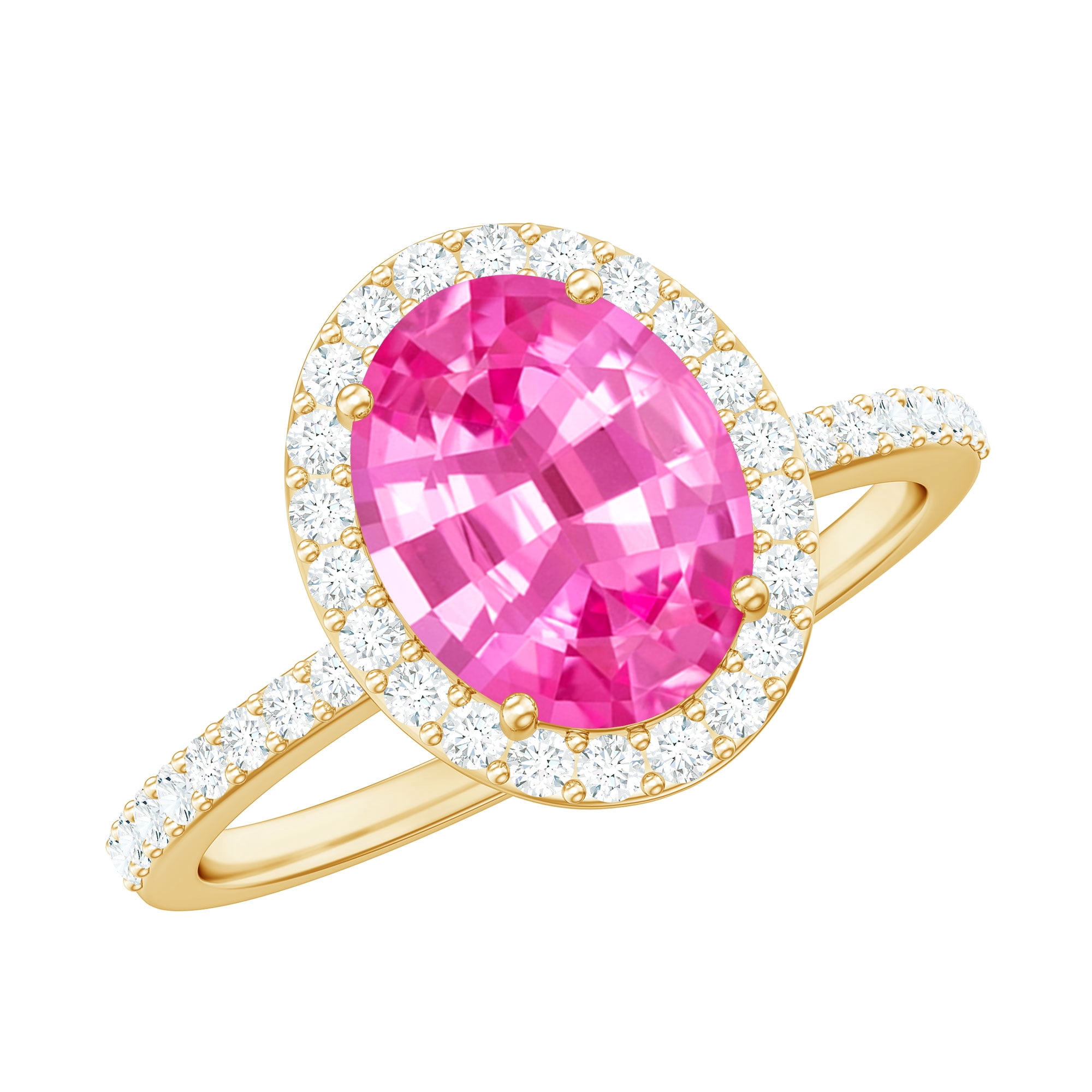 Rosec Jewels Oval Cut Lab Created Pink Sapphire Ring with Diamond Halo ...