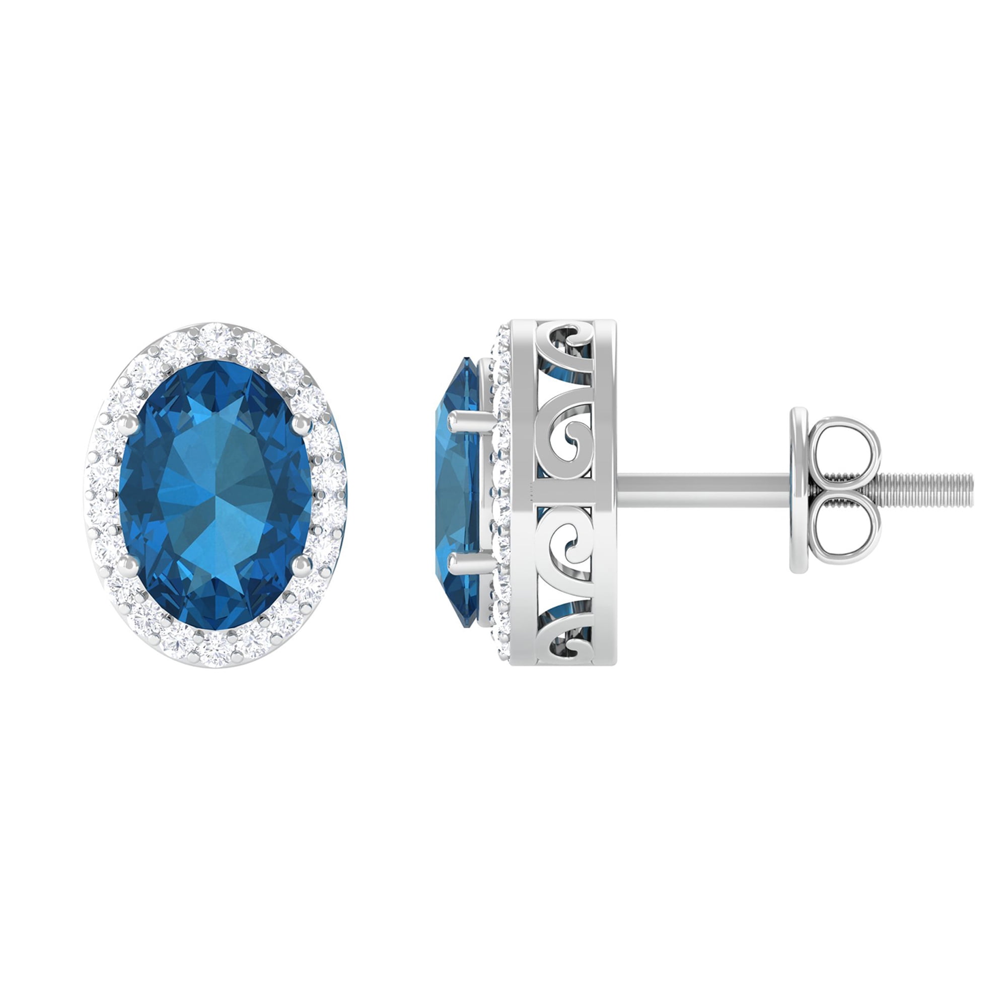 Rosec Jewels Oval Shape London Blue Topaz Stud Earrings with Diamond ...