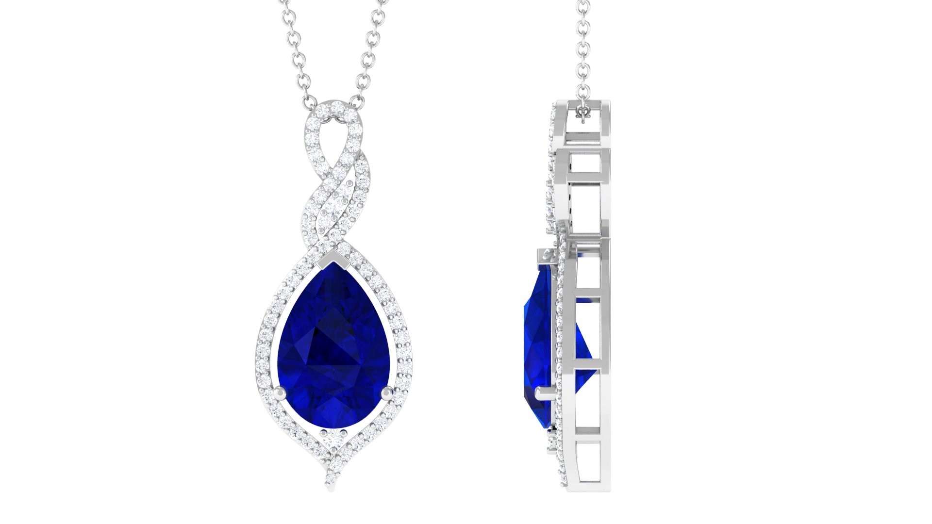 Rosec Jewels Pear Shape Lab Grown Blue Sapphire Pendant with Diamond ...
