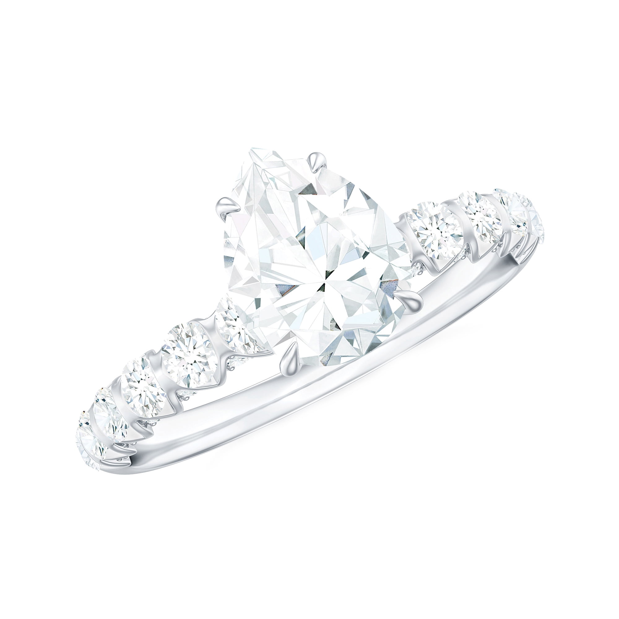Rosec Jewels Moissanite Teardrop Engagement Ring with Side Stones - 1 Ct - 6X8 mm Pear Shape ...