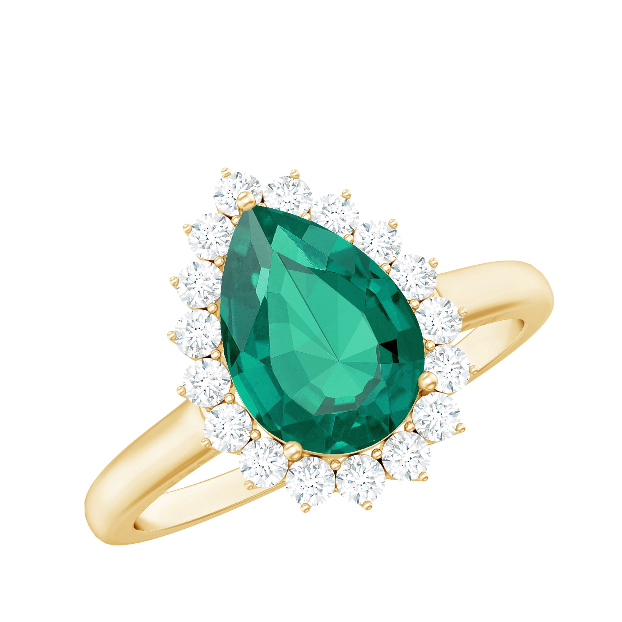 Rosec Jewels Pear Shaped Lab Grown Emerald Ring with Diamond Halo for ...