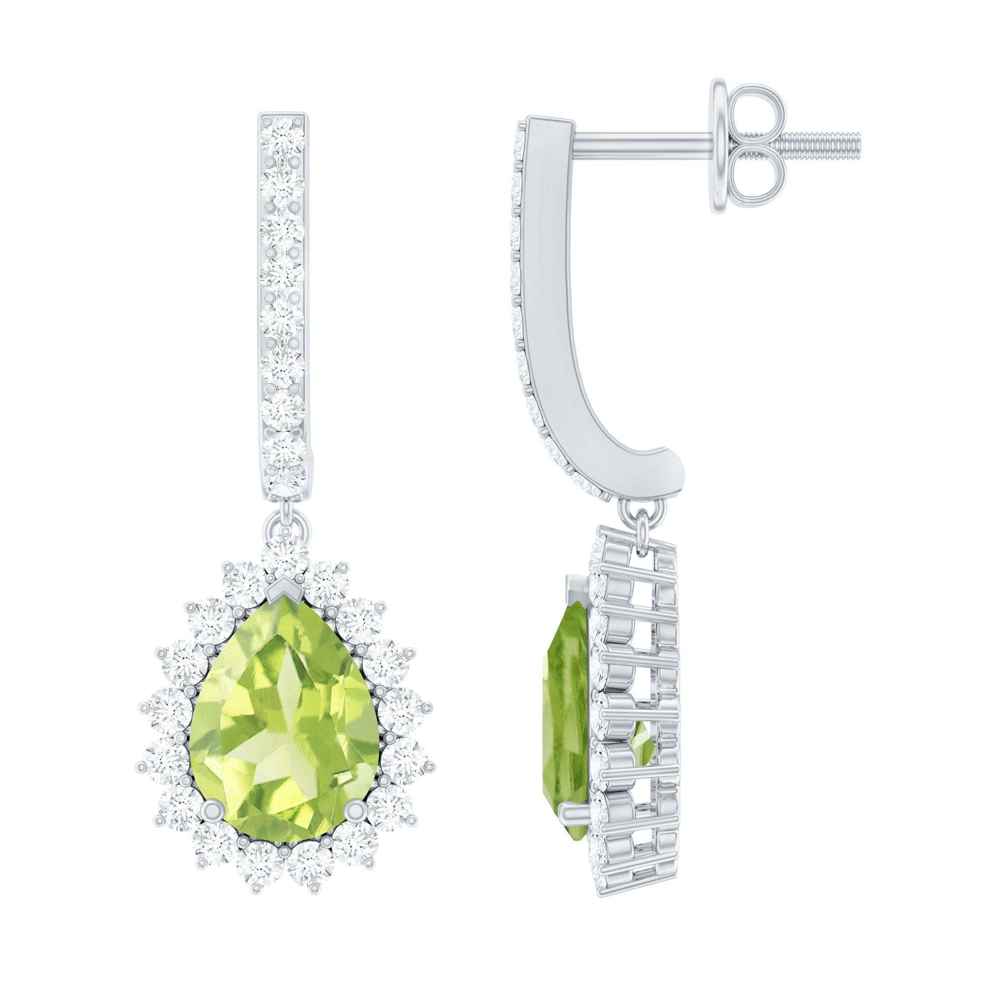 Rosec Jewels Pear Shaped Peridot Hoop Drop Earrings with Moissanite for ...