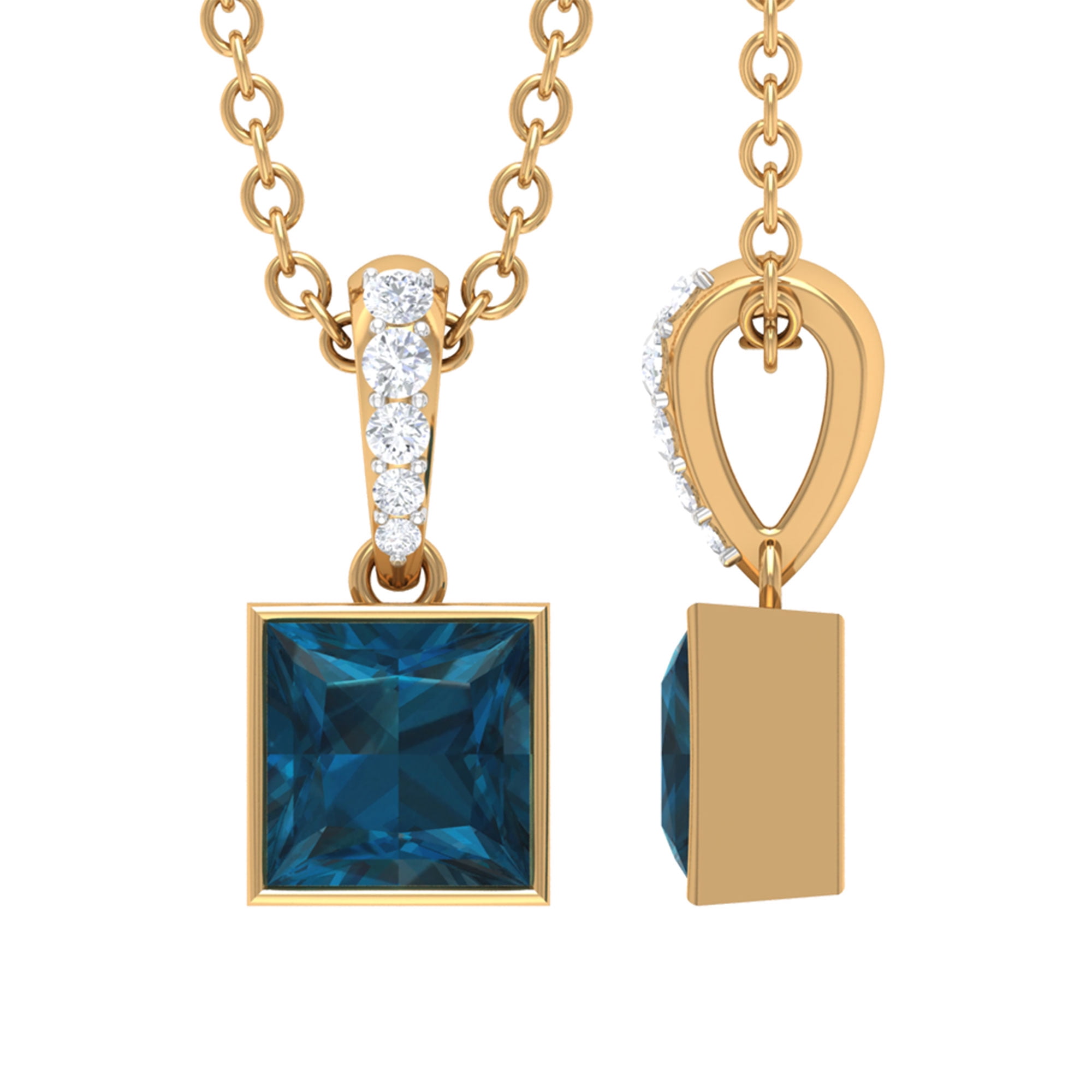 Rosec Jewels Princess Cut London Blue Topaz Solitaire Pendant with ...