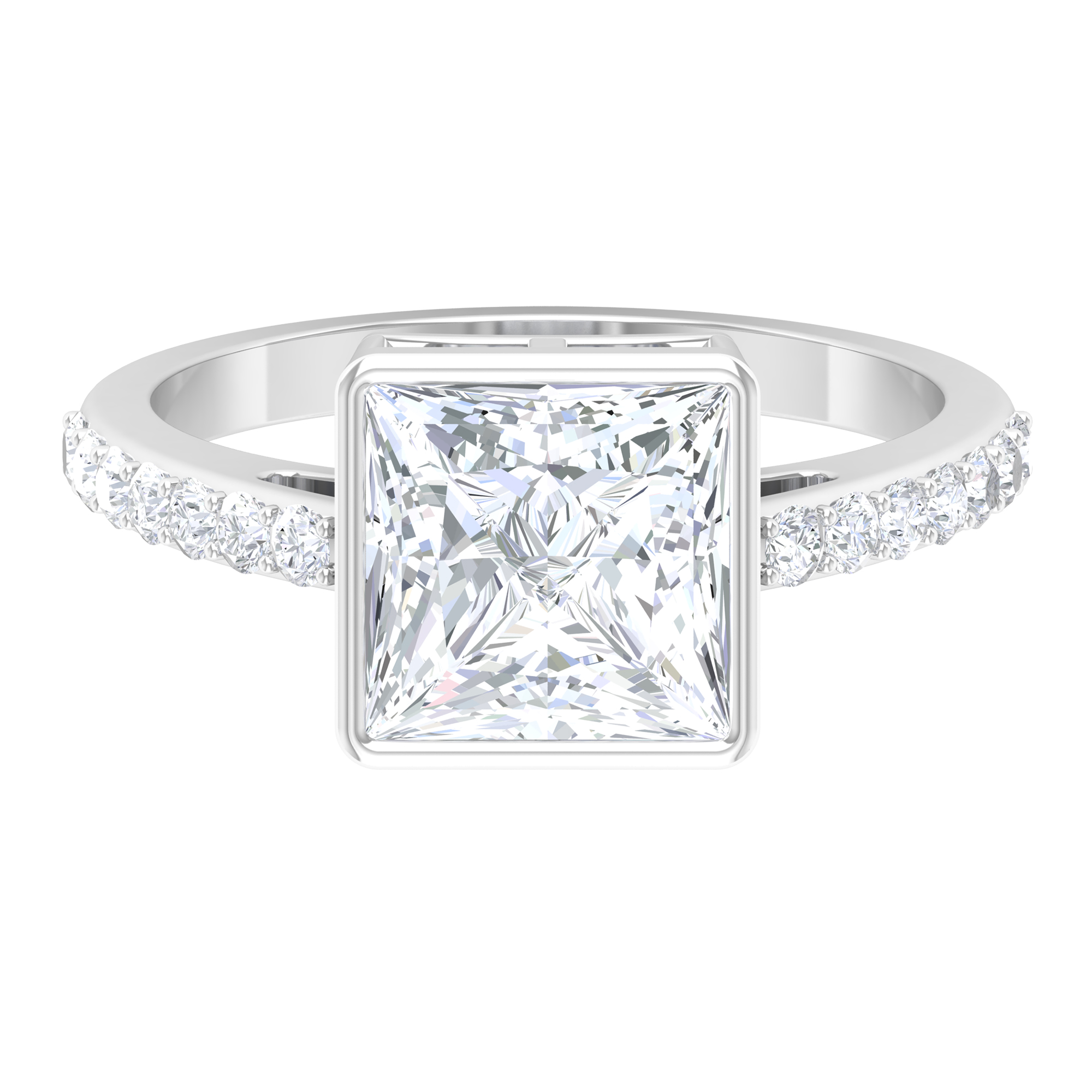 Rosec Jewels Princess Cut Moissanite Solitaire Engagement Ring with Side Stones - 3 Ct - 8 mm ...