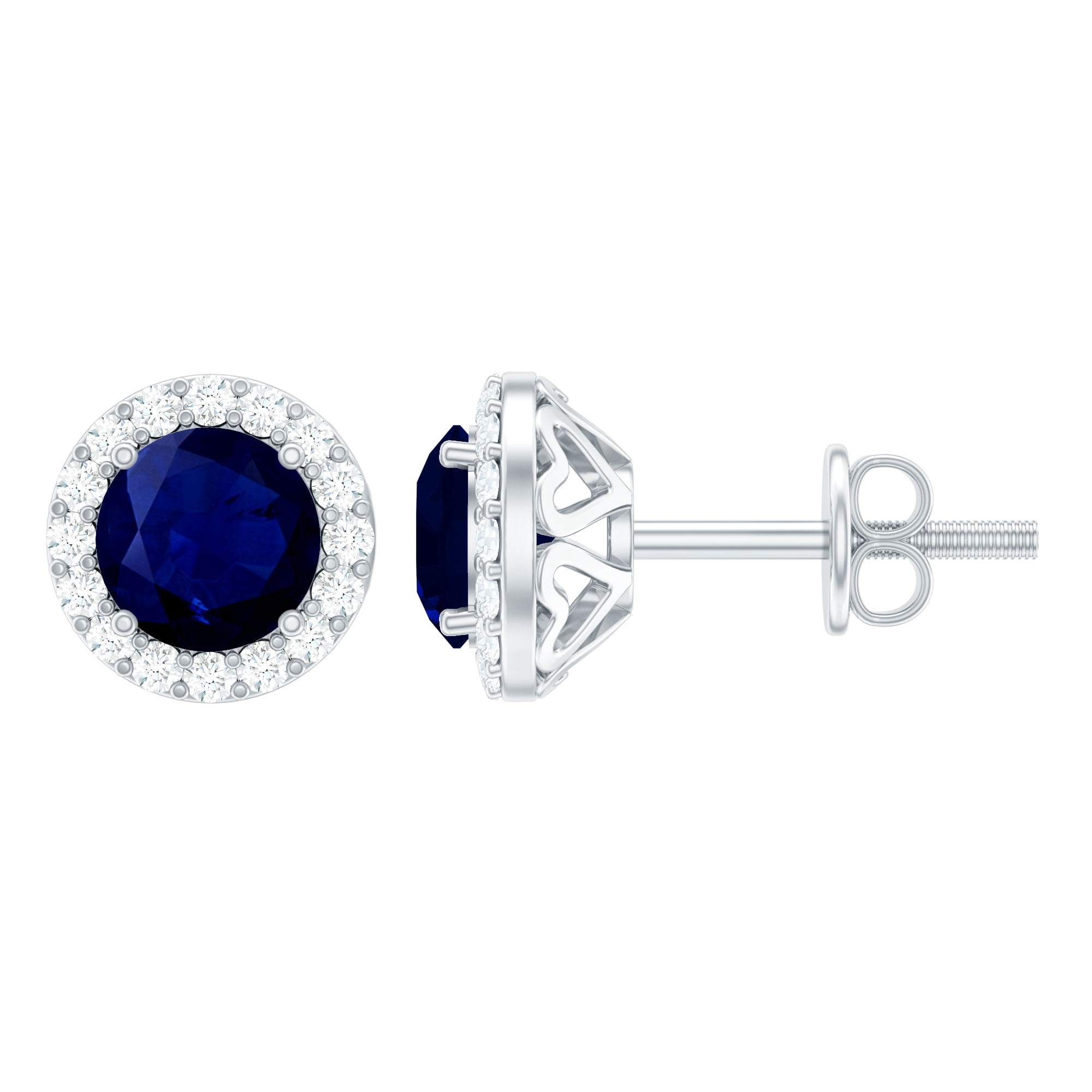 Rosec Jewels Real Blue Sapphire Stud Earrings with Diamond Halo - AAA ...