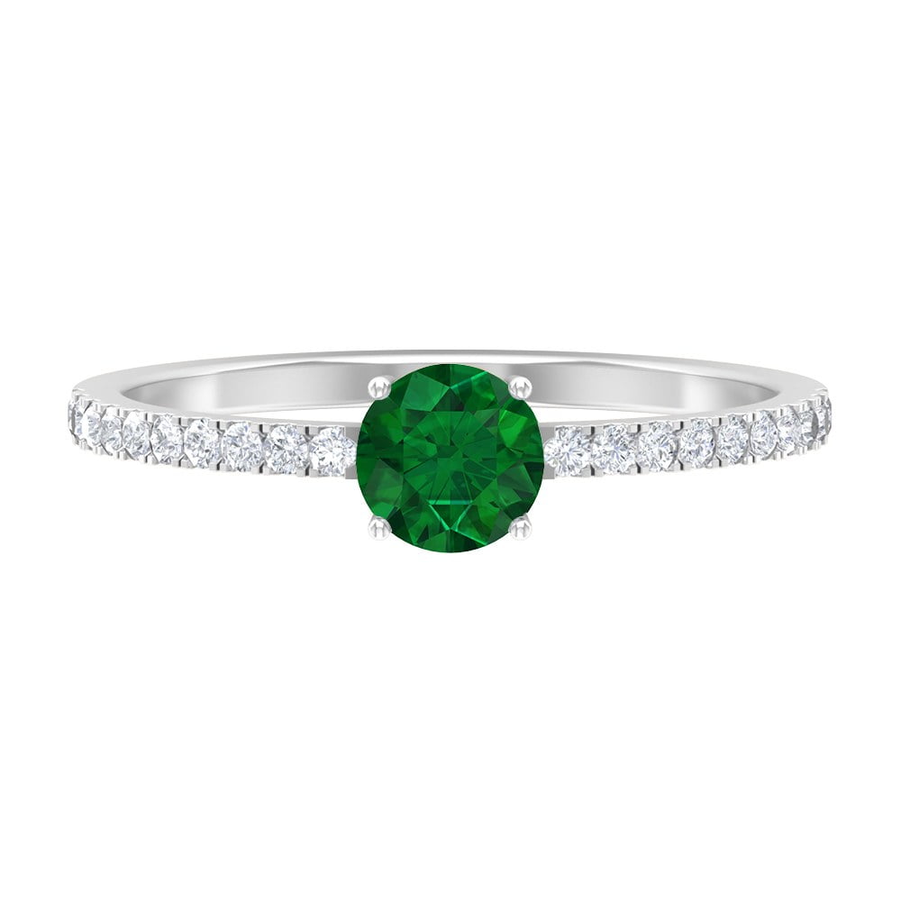 Rosec Jewels Real Emerald Solitaire Ring with Diamond Side Stones ...