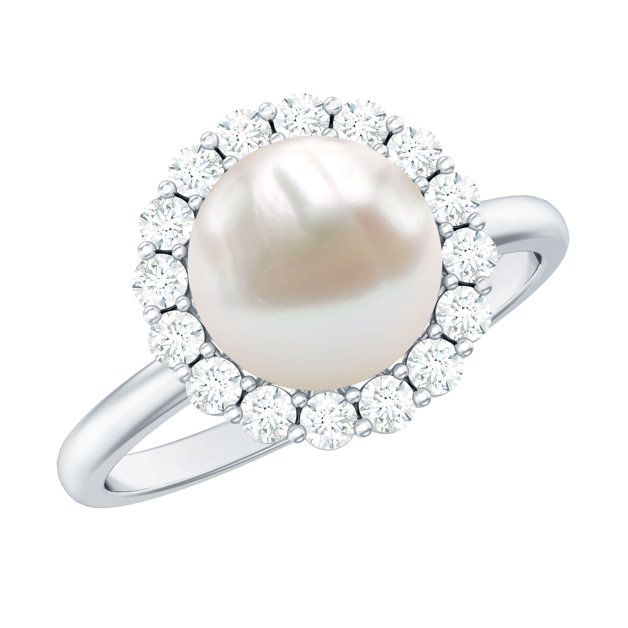 Rosec Jewels Real Freshwater Pearl Cocktail Ring with Diamond Halo for ...