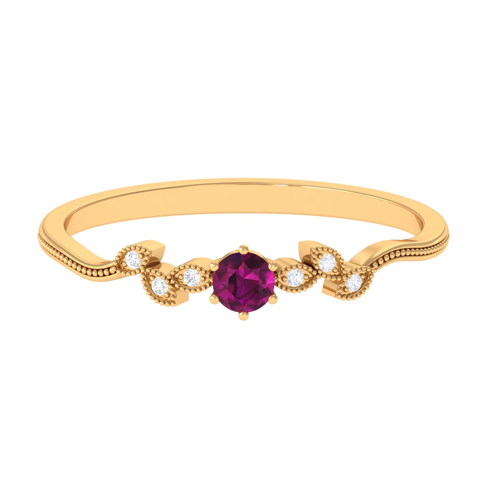 Rosec Jewels Real Rhodolite Promise Ring with Diamond, Beaded Leaf Ring ...