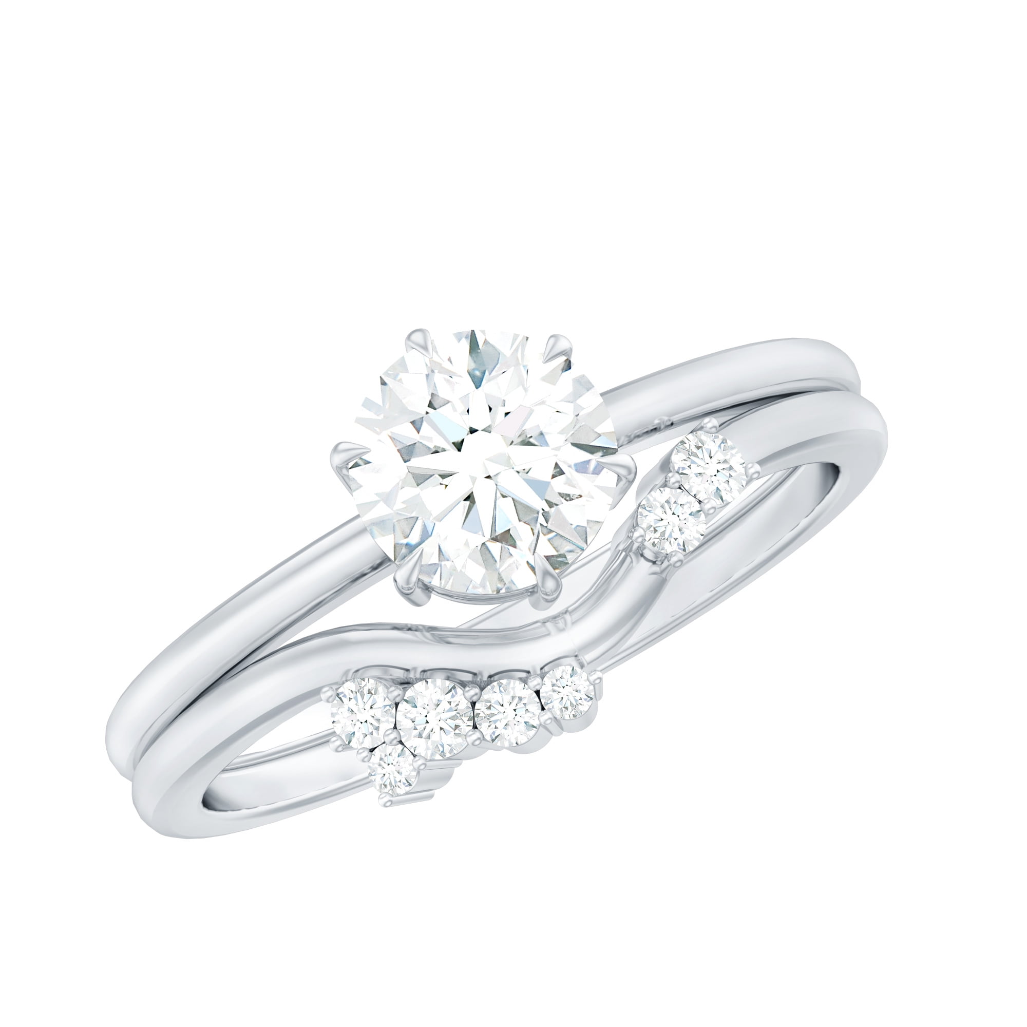 Rosec Jewels Rings Set with Lab Diamond - 1 Ct Engagement Ring with Curved Band - EF-VS Quality ...