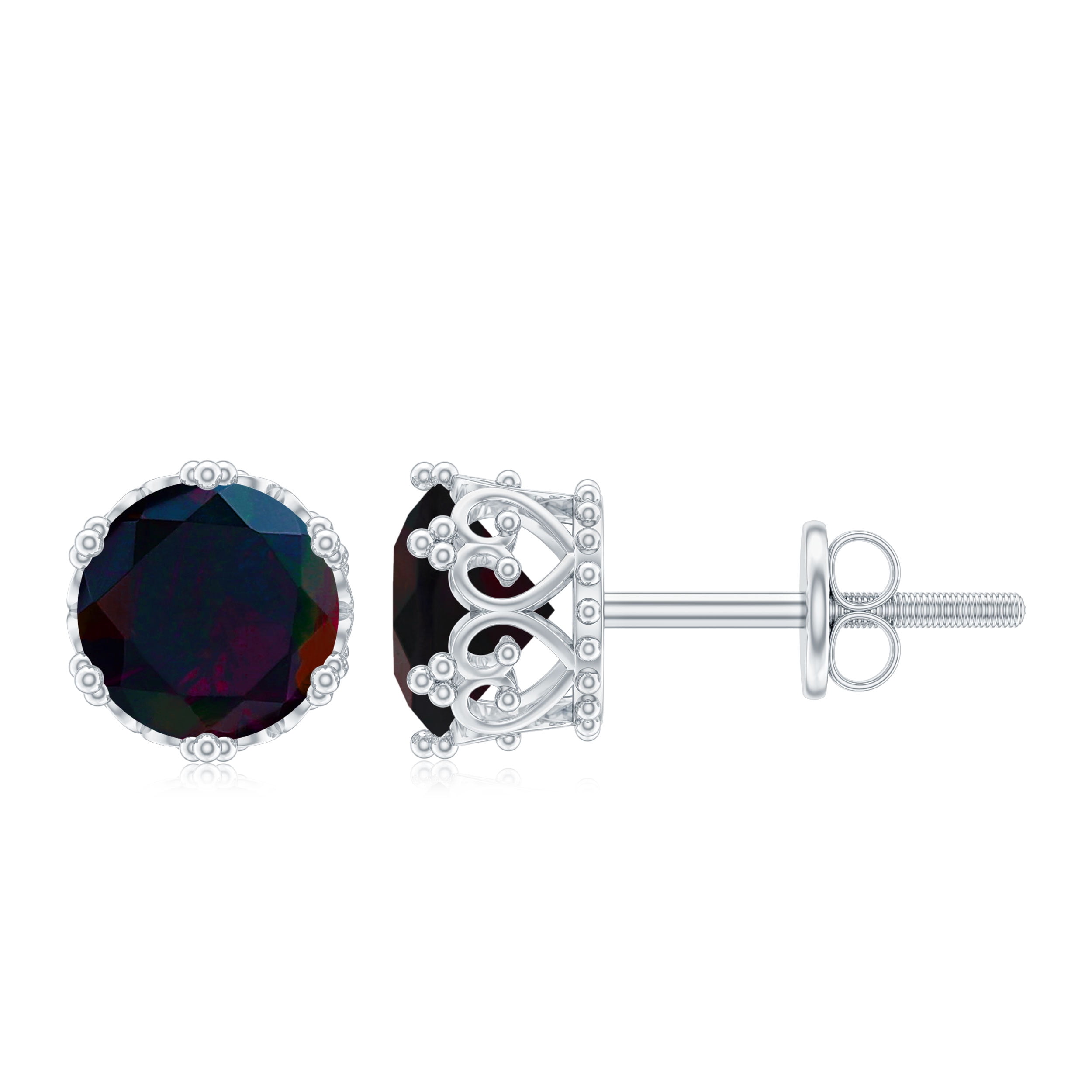 Rosec Jewels Round Shape Black Opal Crown Stud Earrings for Women (7 mm ...