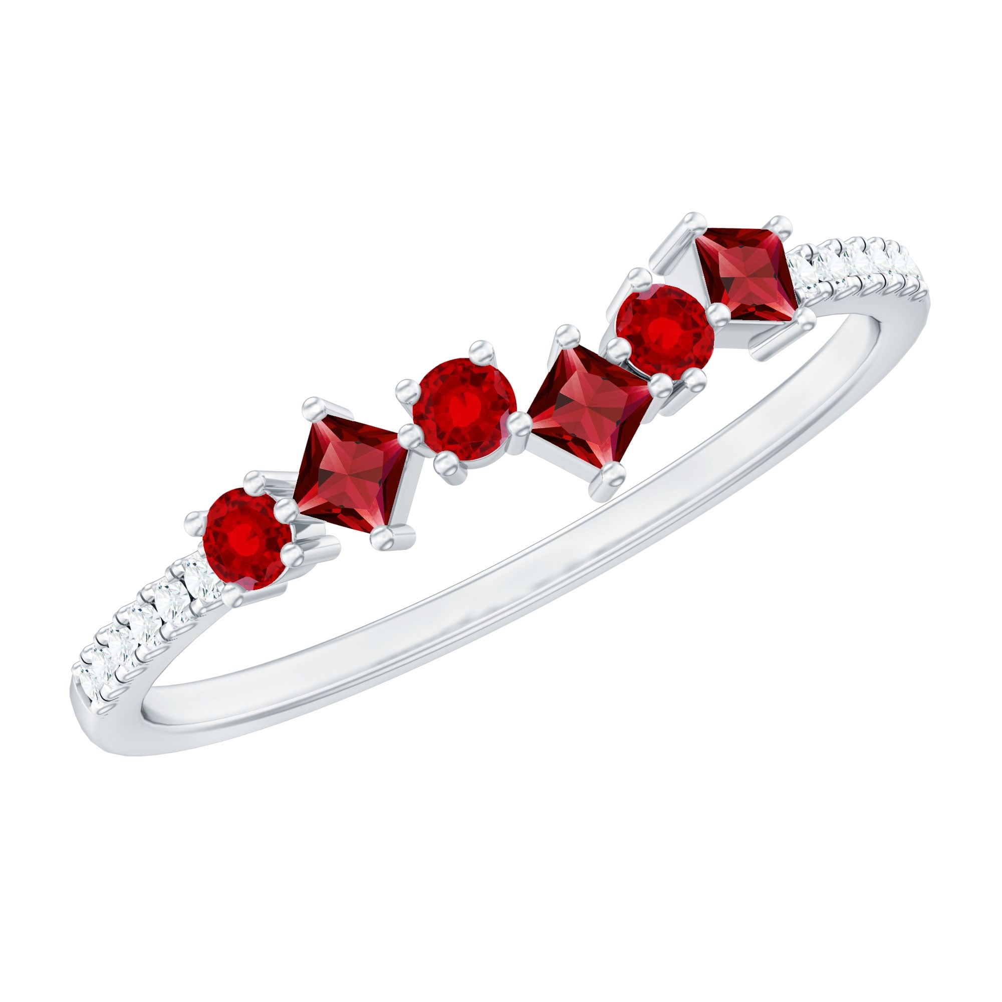 Rosec Jewels Round and Princess Cut Lab Grown Ruby Ring Half Eternity Ring (AAAA Grade), 14K ...