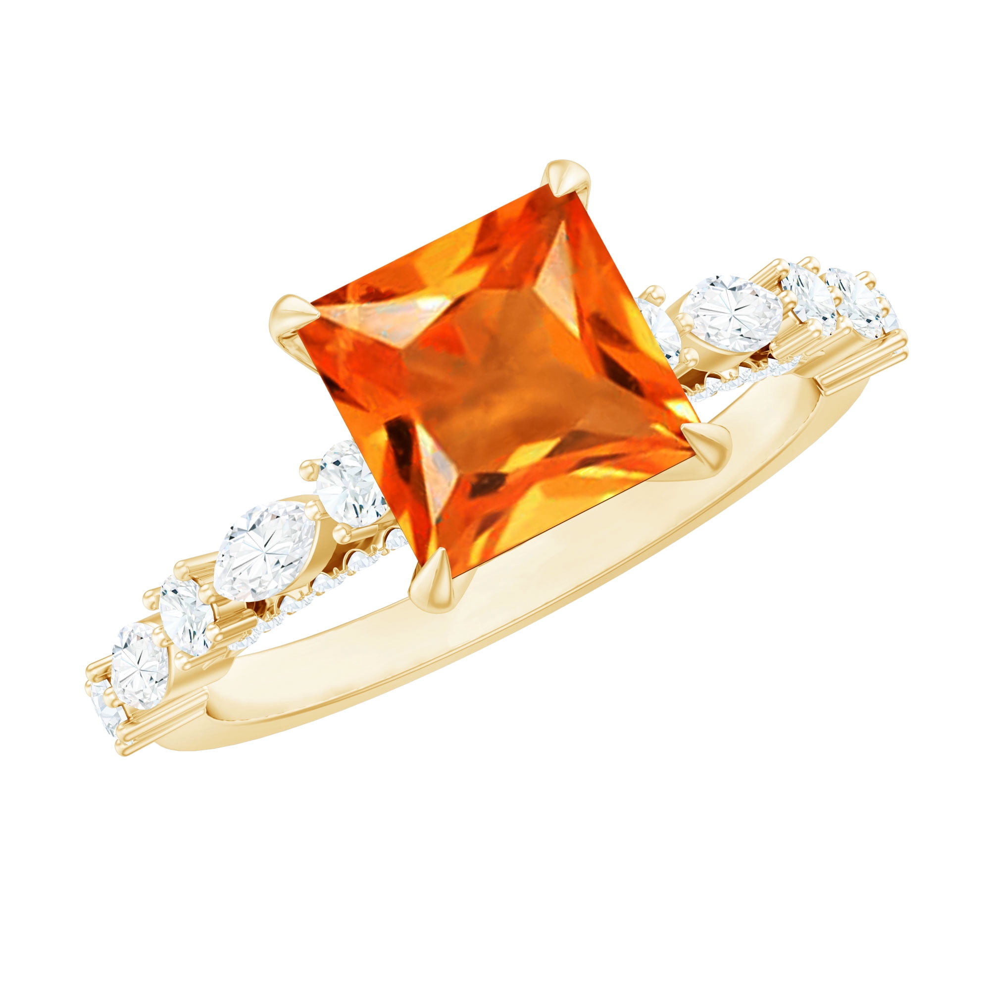 Rosec Jewels Solitaire Lab Grown Orange Sapphire Ring with Moissanite ...