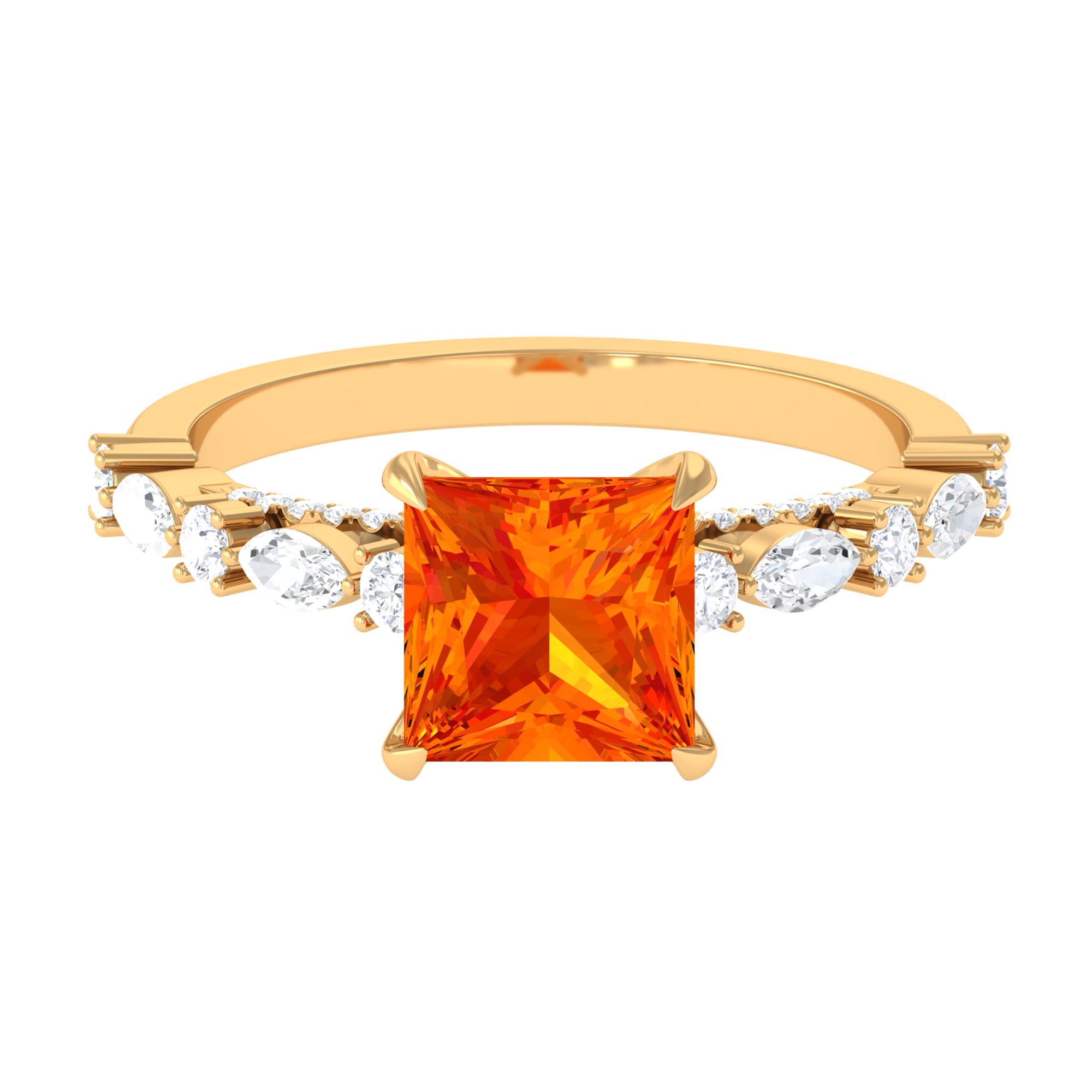 Rosec Jewels Solitaire Lab Grown Orange Sapphire Ring with Moissanite ...