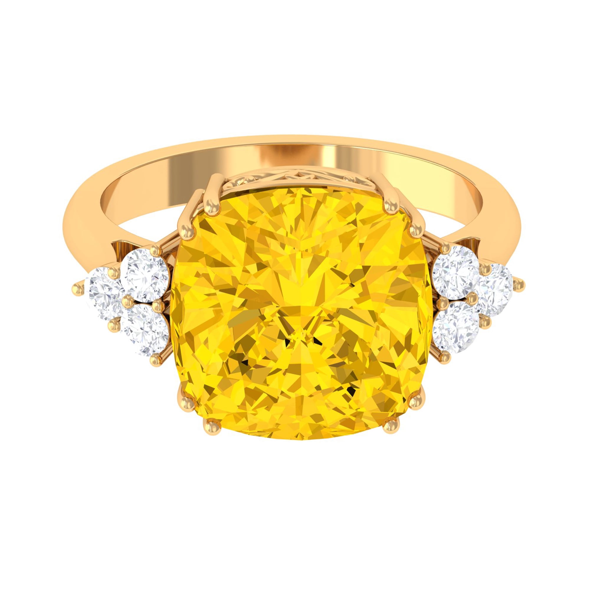 Rosec Jewels Solitaire Lab Grown Yellow Sapphire Ring with Diamond Trio ...