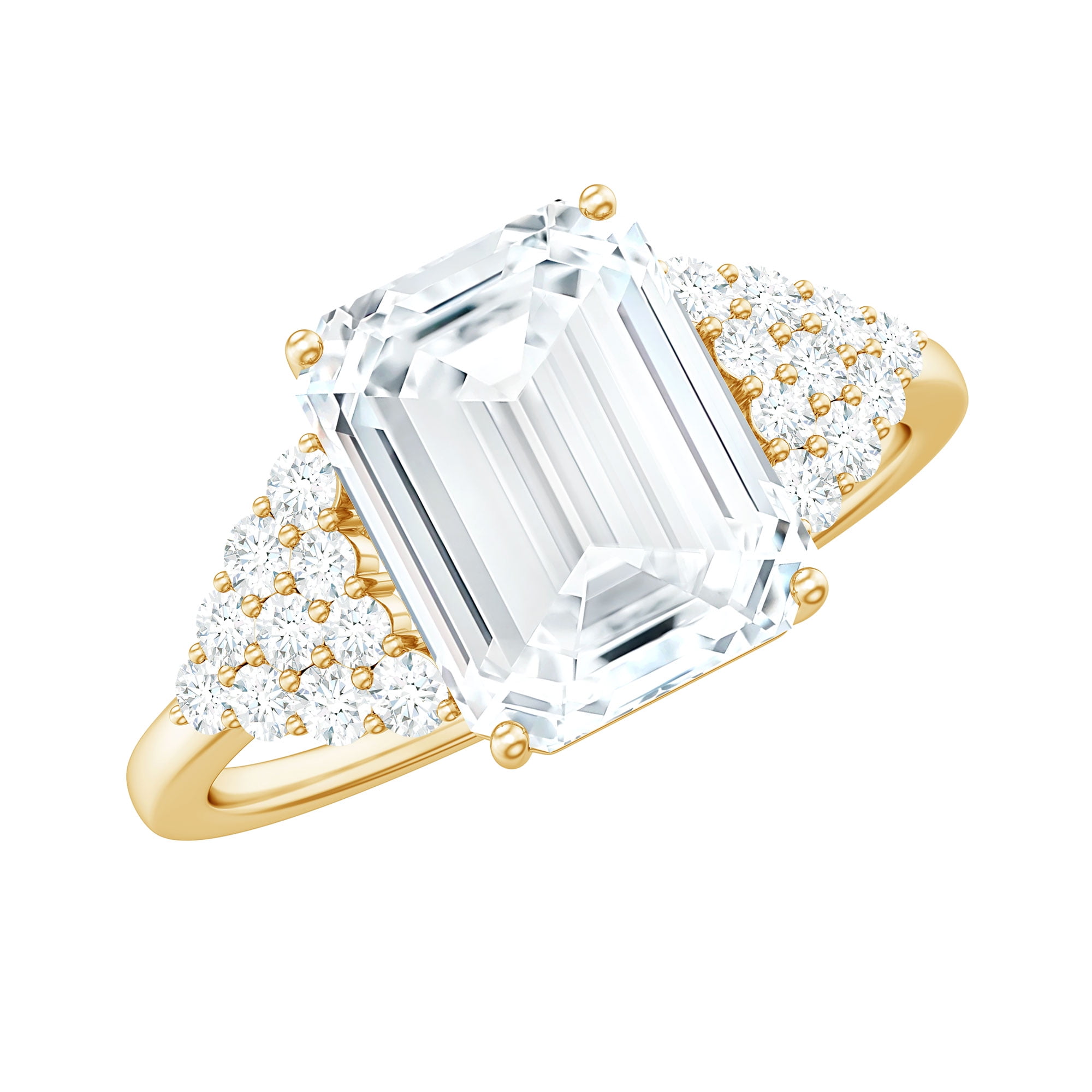 Rosec Jewels Statement Emerald Cut Moissanite Engagement Ring with Side ...