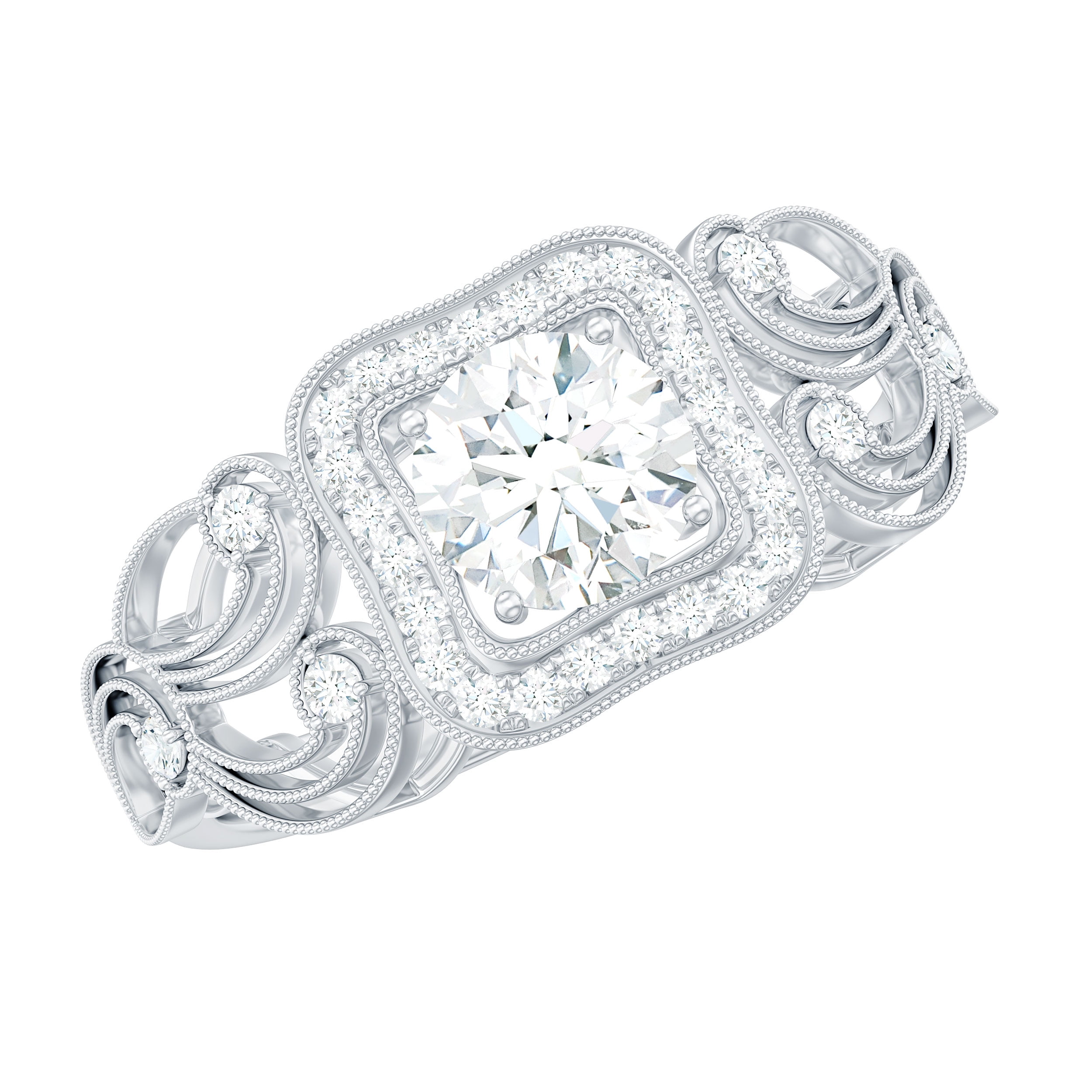 Rosec Jewels Vintage Engagement Ring - Lab Grown Diamond Halo Ring - EF ...