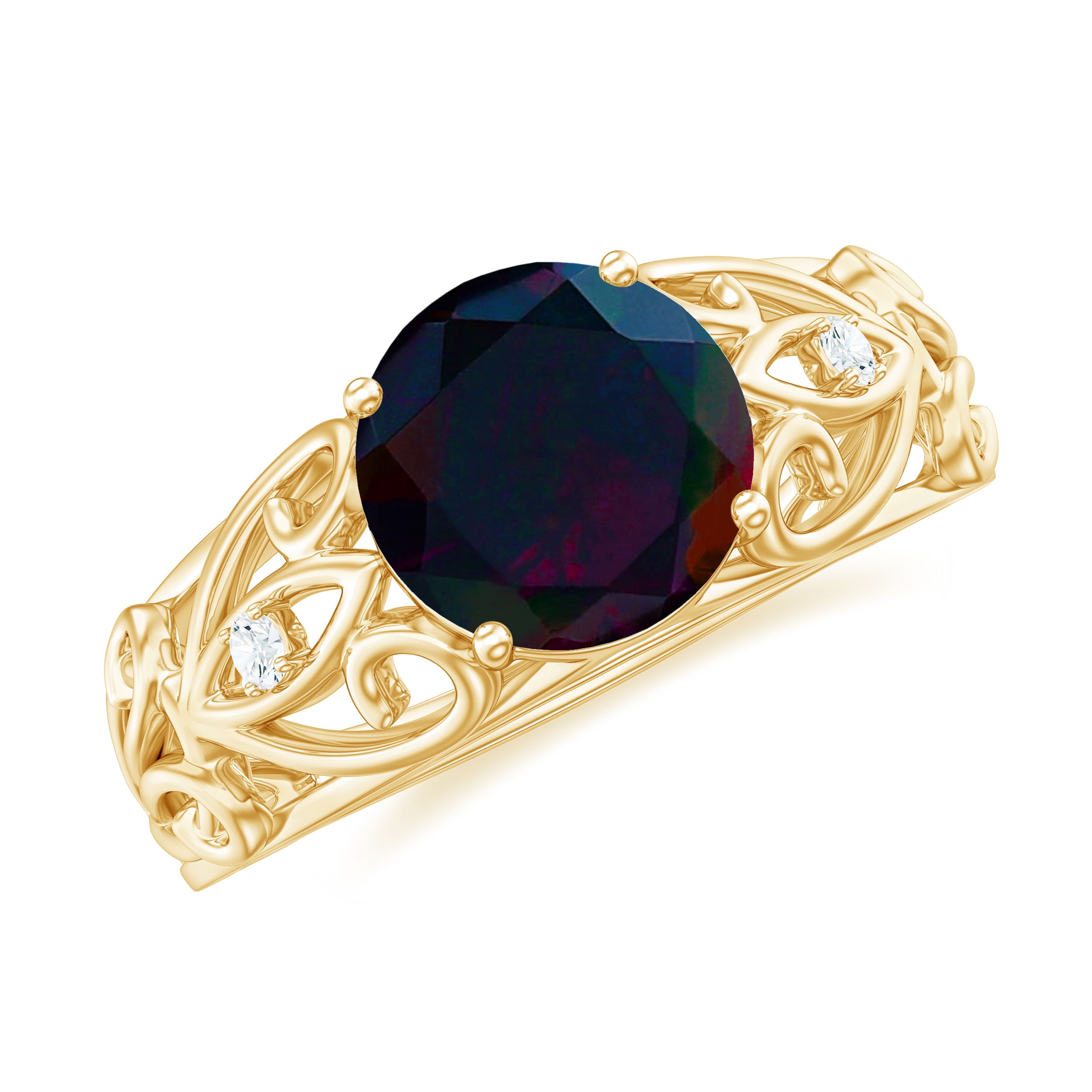 Rosec Jewels Vintage Inspired Ring for Women, Black Opal Solitaire Ring ...
