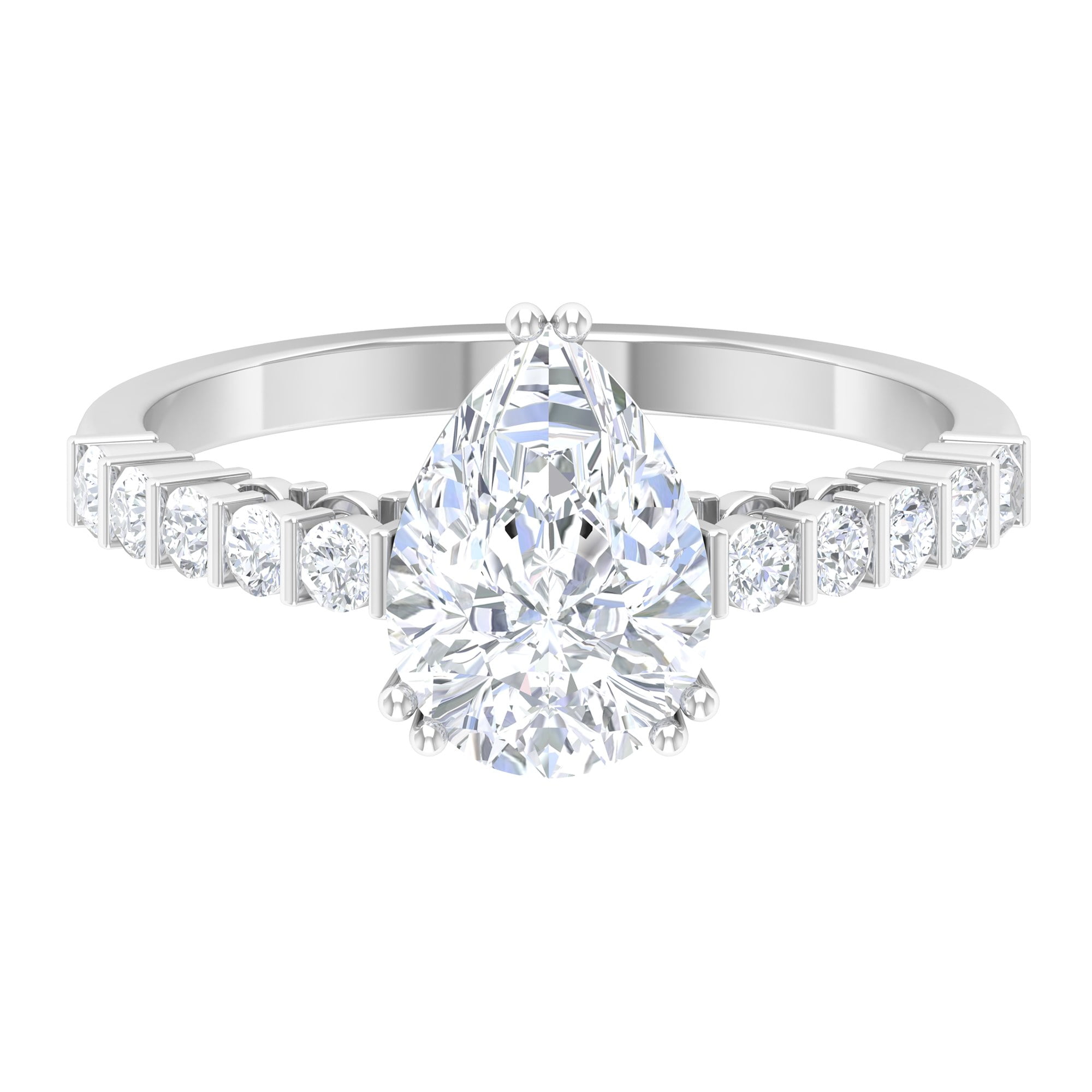 Rosec Jewels Womens Double Prong Set Pear Shaped Moissanite Solitaire ...