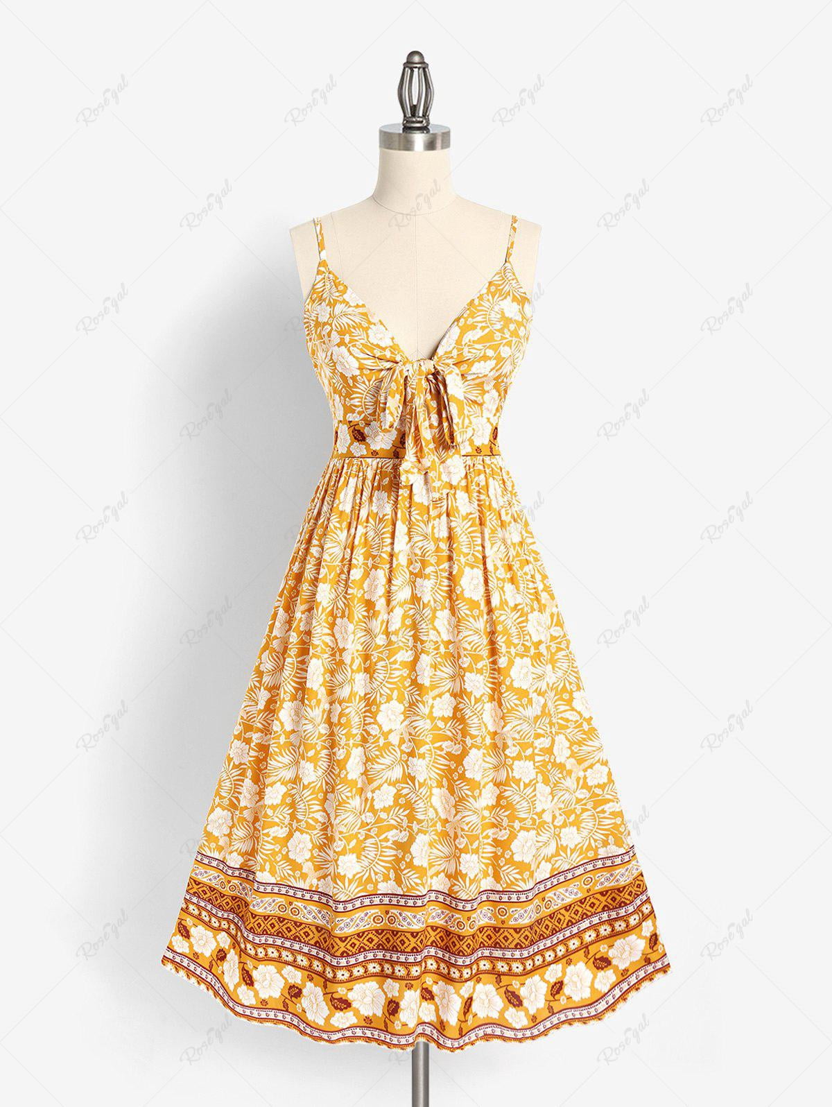 Rosegal Plus Size & Curve Bohemian Bowknot Floral Print Maxi Dress ...
