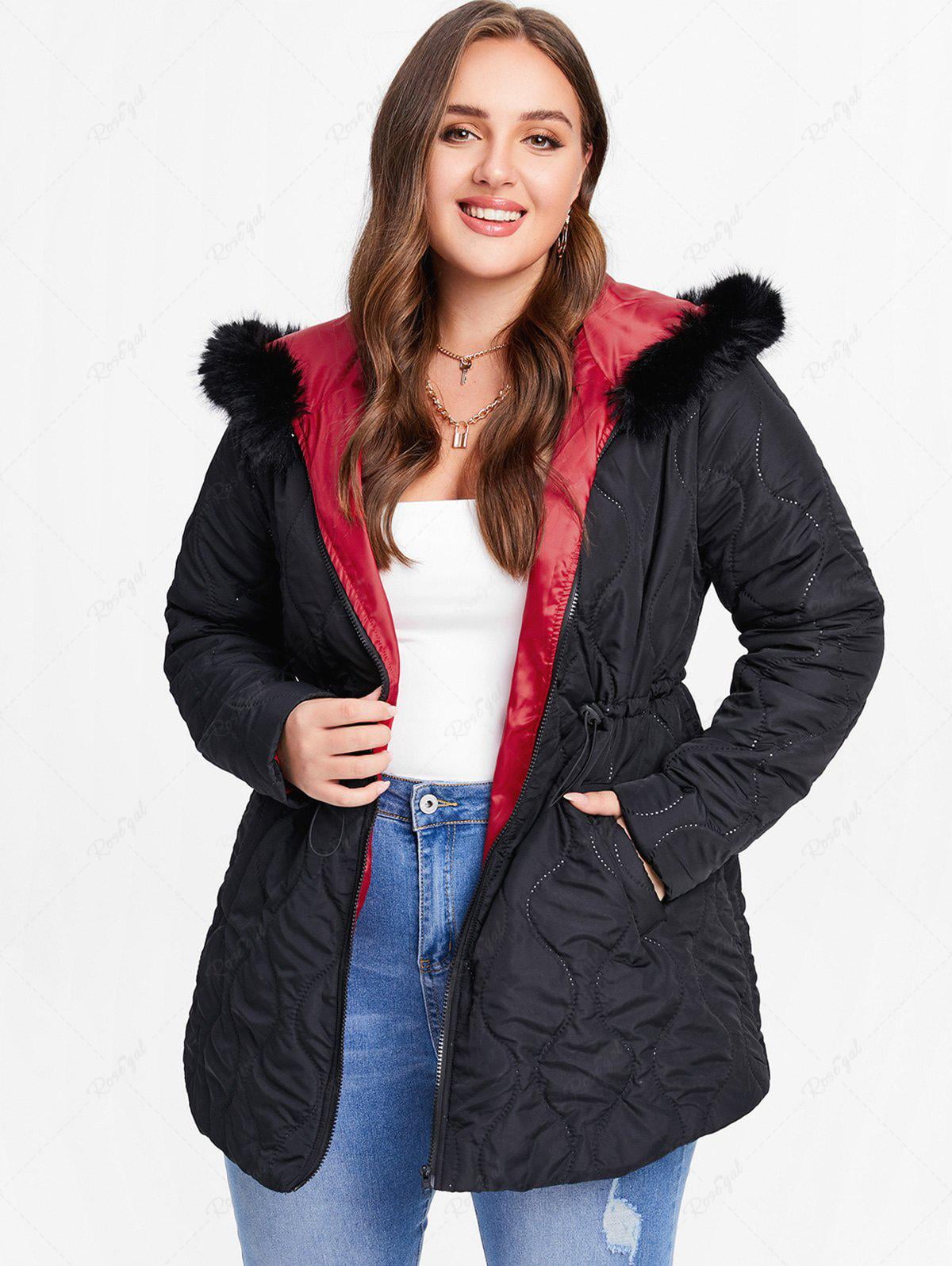 Rosegal Plus Size Faux Fur Panel Elastic Waisted Hooded Quilted Jacket - Walmart.com