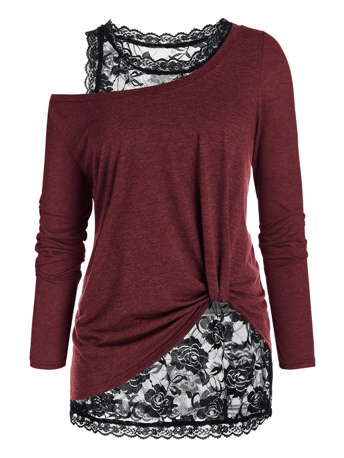 Rosegal Trendy Plus Size Skew Neck Floral T Shirt and Lace Tank Top Set ...