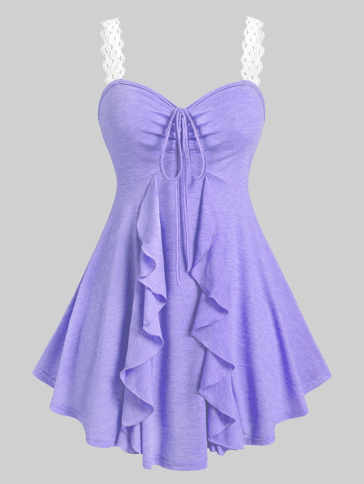 Rosegal Women Casual Plus Size Lace Straps Cinched Ruffle Tank Top ...