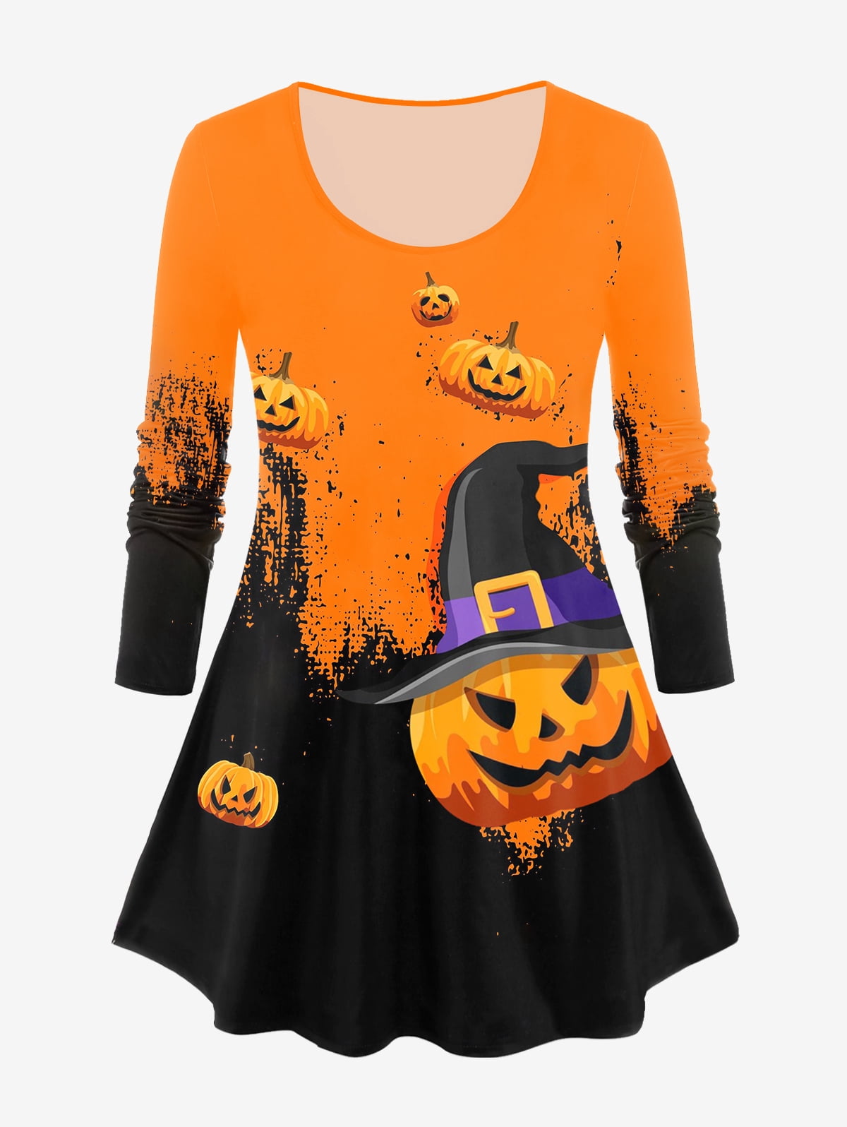 Rosegal Women's Halloween Pumpkin Print Colorblock Tee - Walmart.com