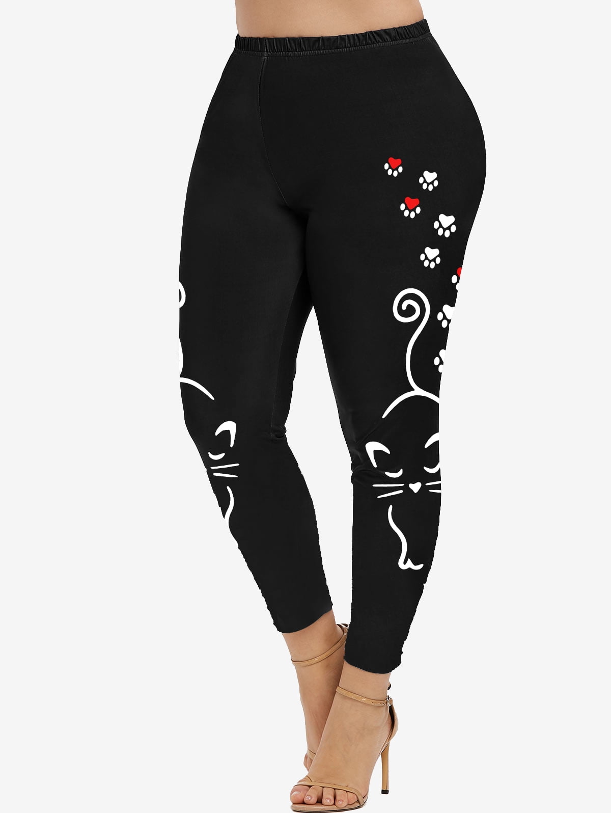 Rosegal Women's Plus Size Cartoon Cat Printed High Rise Leggings ...