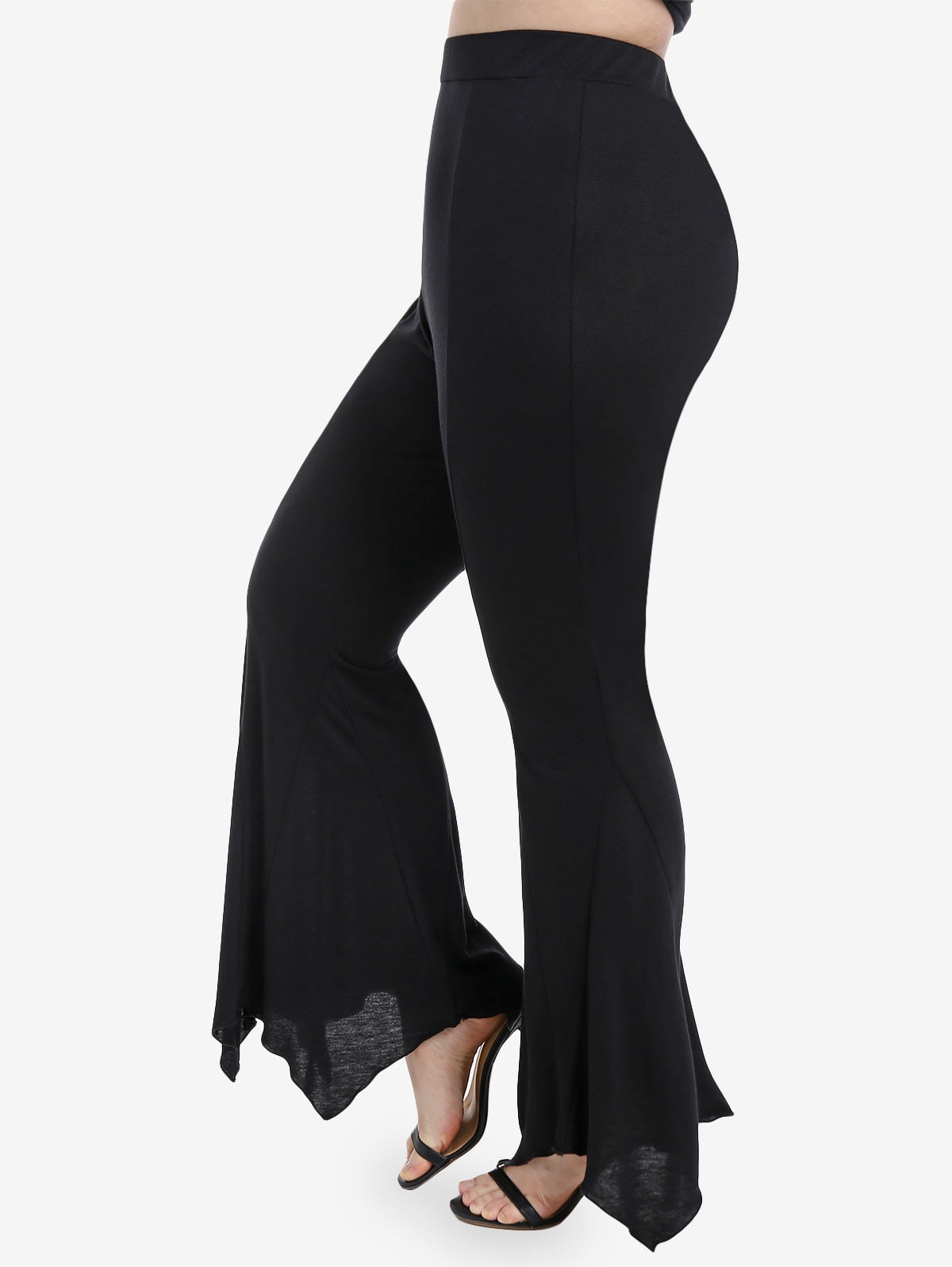 Rosegal Women's Plus Size High Waist Handkerchief Hem Bell Bottom Pants ...