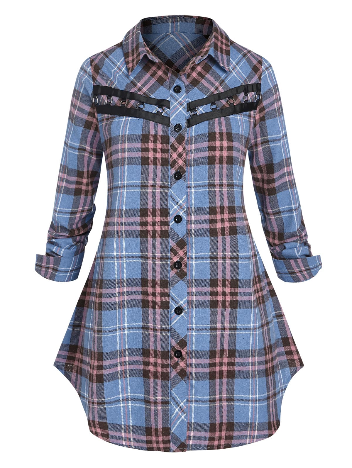 Rosegal Women's Plus Size O Ring Plaid Button Up Blouse - Walmart.com