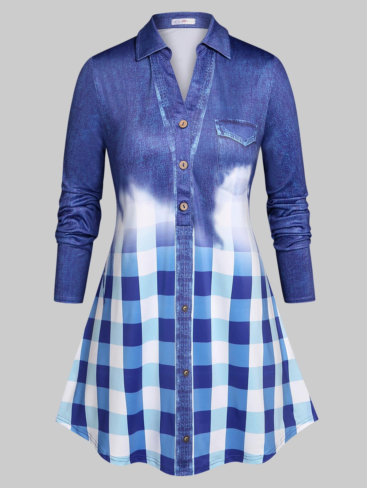 Rosegal Women's Plus Size Plaid Half Button 3D Print Blouse - Walmart.com