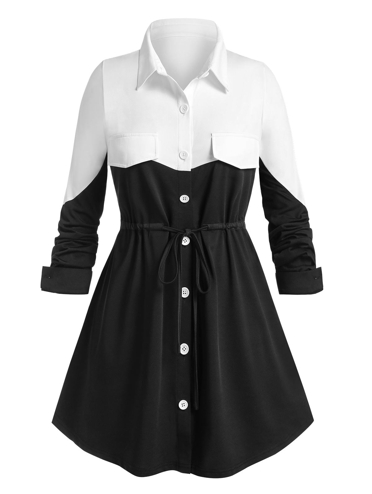 Rosegal Women's Plus Size Two Tone Bicolor Drawstring Round Hem Shirt ...