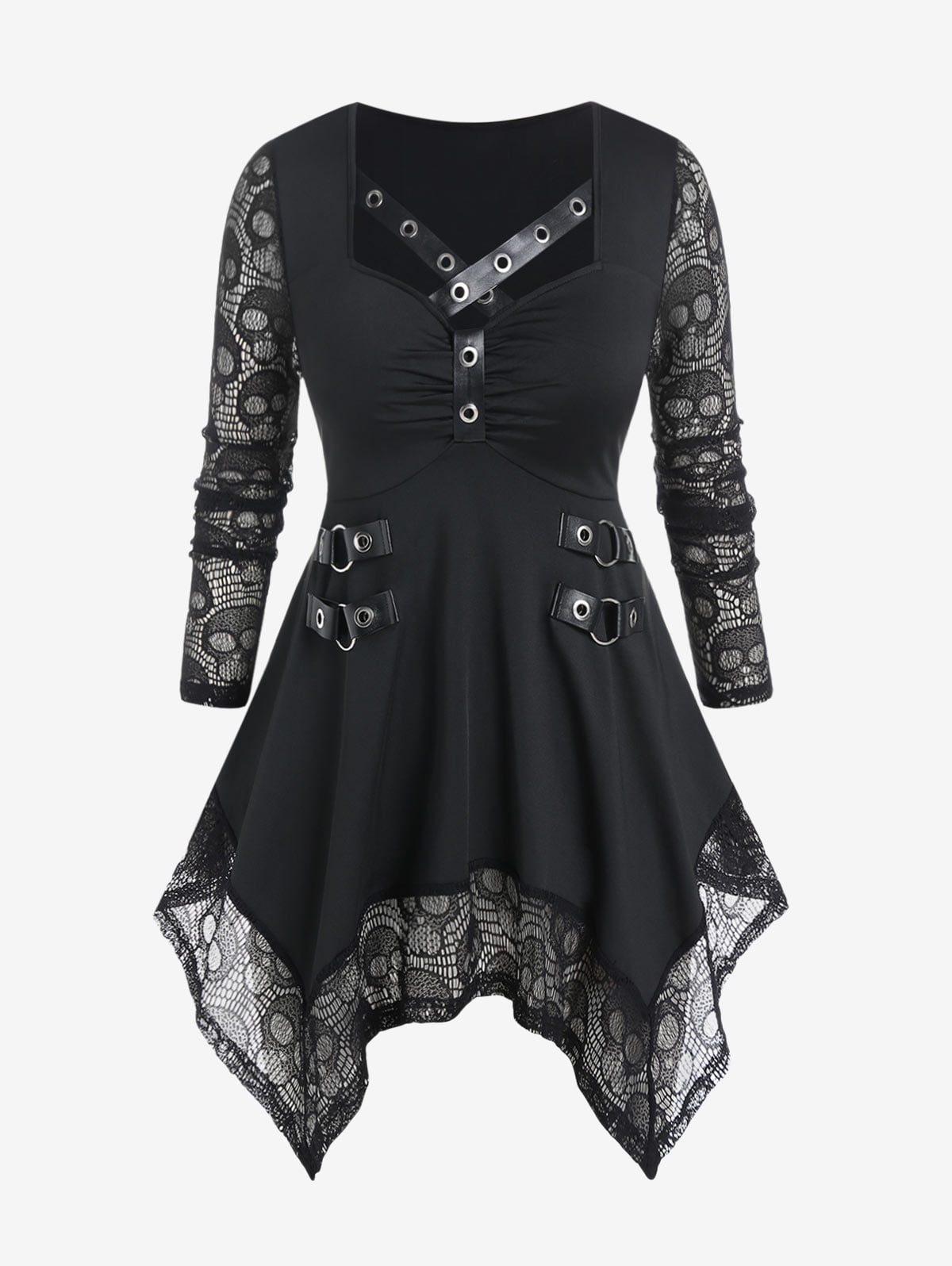 Rosegal Women's Skull Lace Panel Handkerchief Gothic Tee - Walmart.com