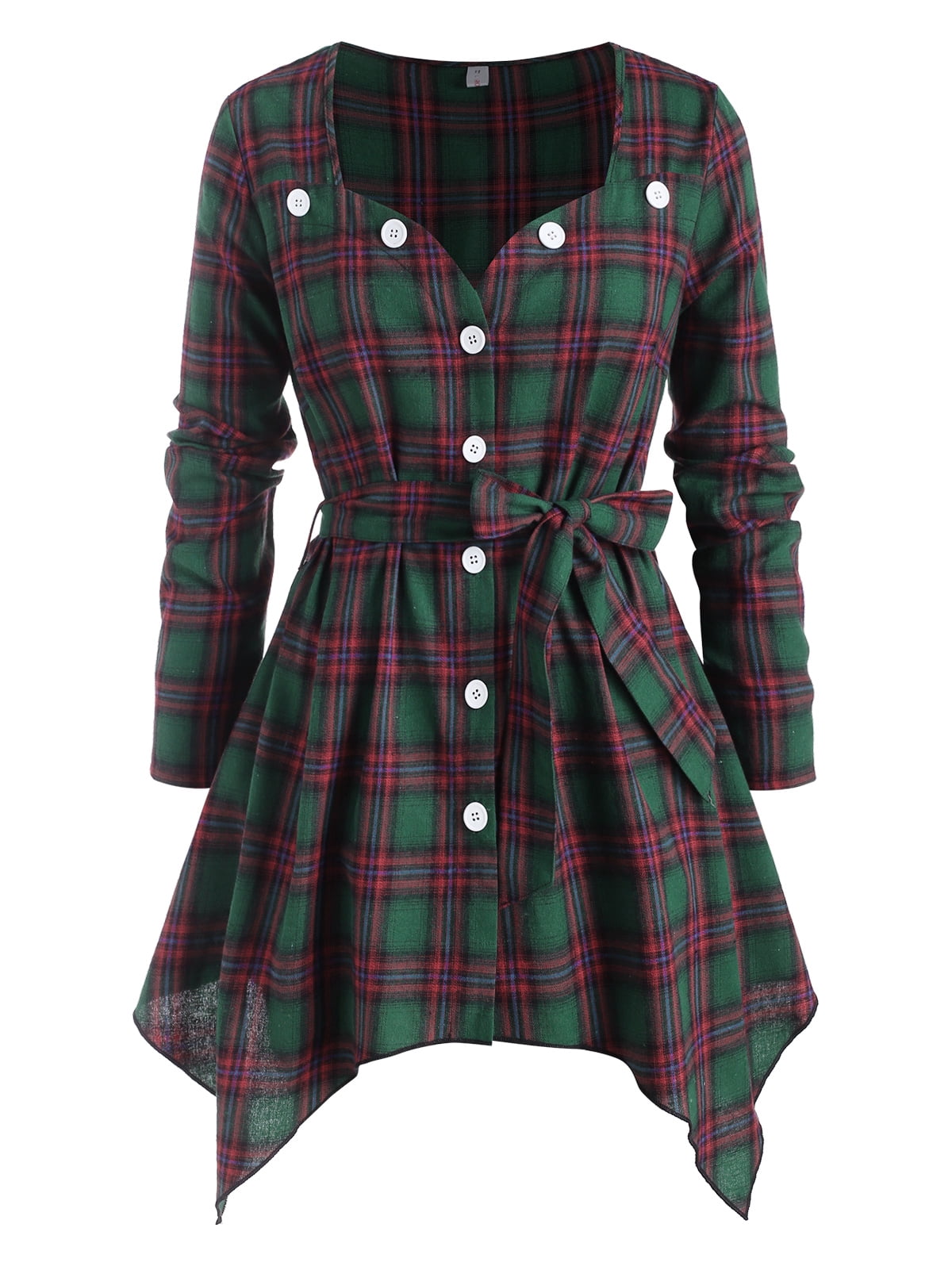 Rosegal Women's Sweetheart Button Up Belted Plaid Plus Size Blouse ...