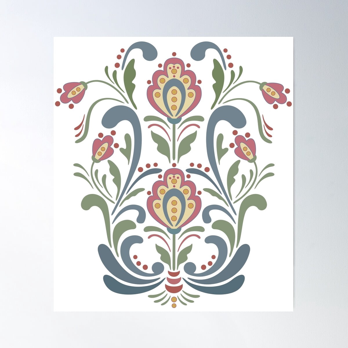 Rosemaling Flowers Poster Wall Art, Modern Wall Decor For Living Room ...