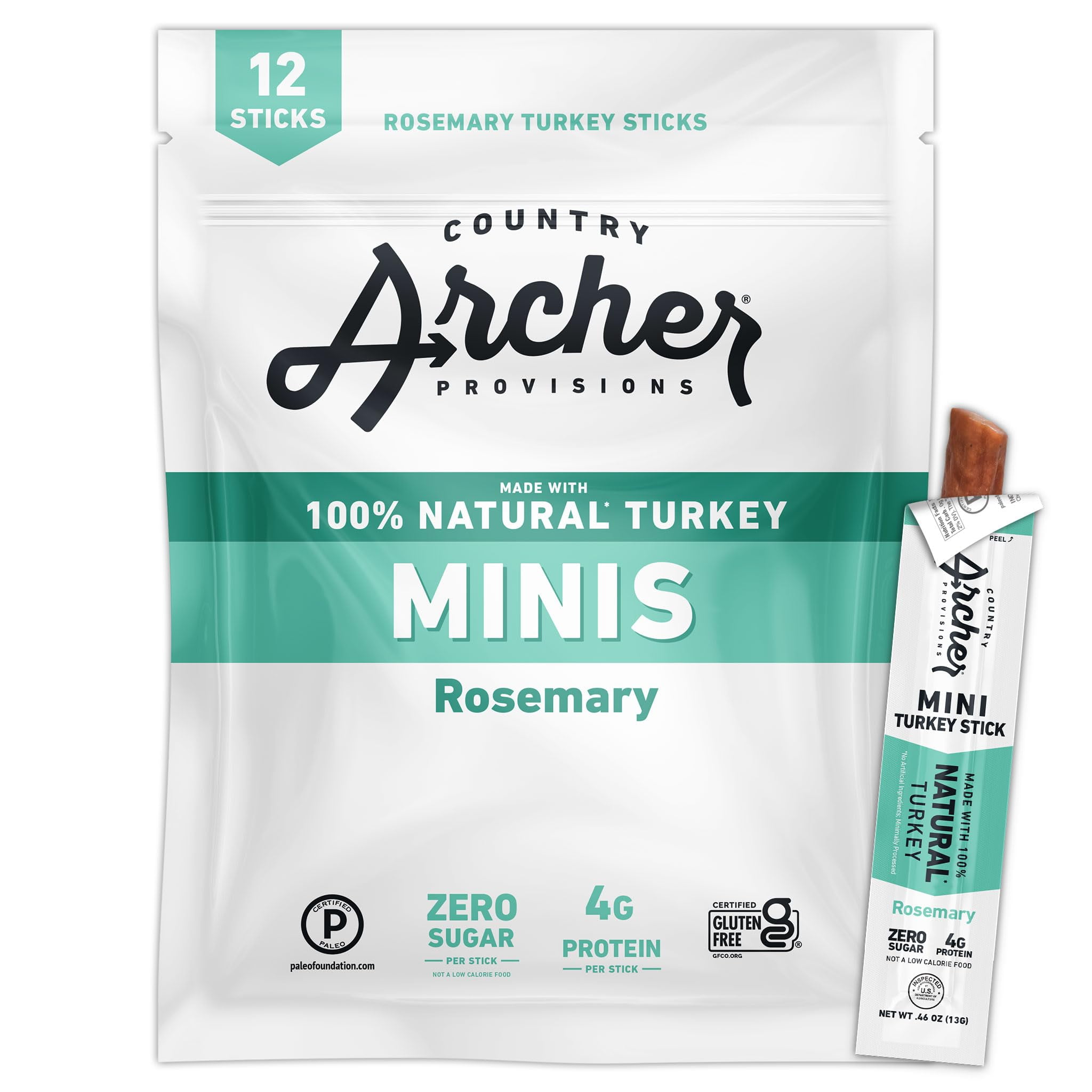 Rosemary Turkey Mini Jerky JMS2 Sticks by Country Archer, 100% Natural ...