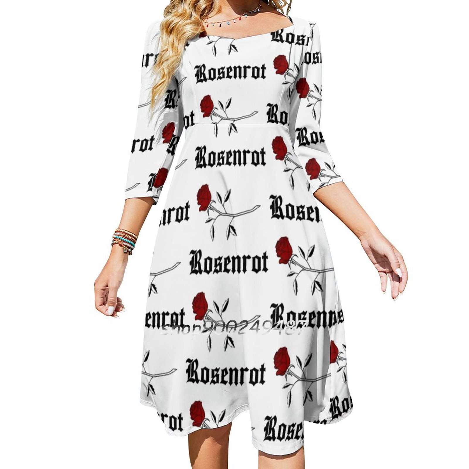 Rosenrot-Black Flare Dress Square Neck Dress Elegant Female Fashion ...