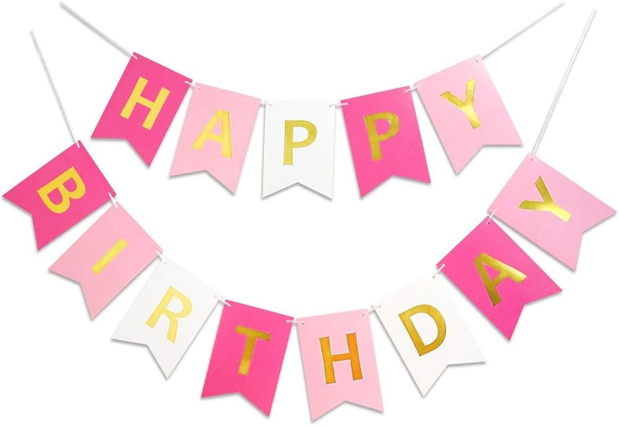 Roseo Pink Happy Birthday Banner Signs Golden Sparkle Funny Birthday ...