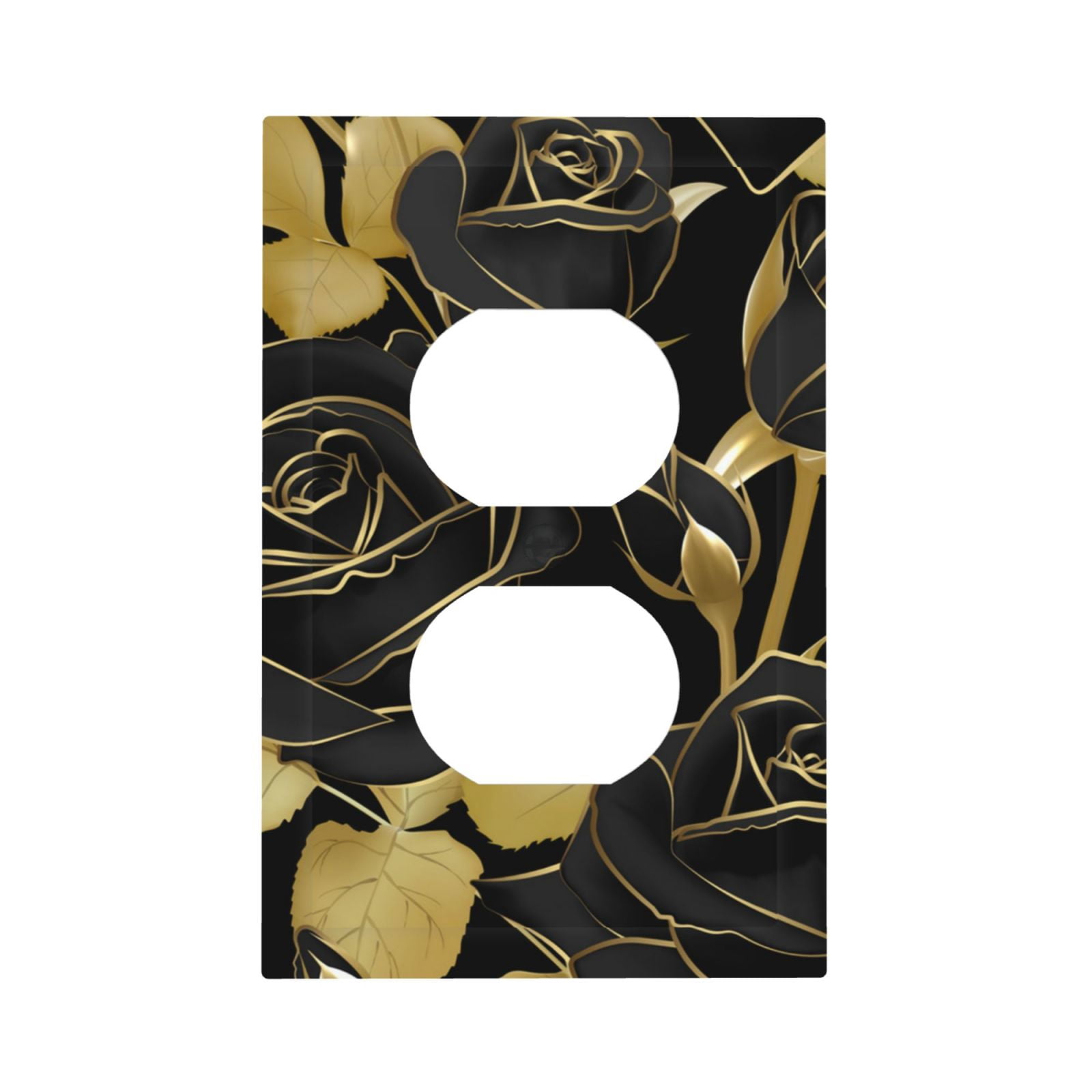 Roses Black And Golden Leaf Glitter Duplex Wall Plate 1 Gang Decorative ...