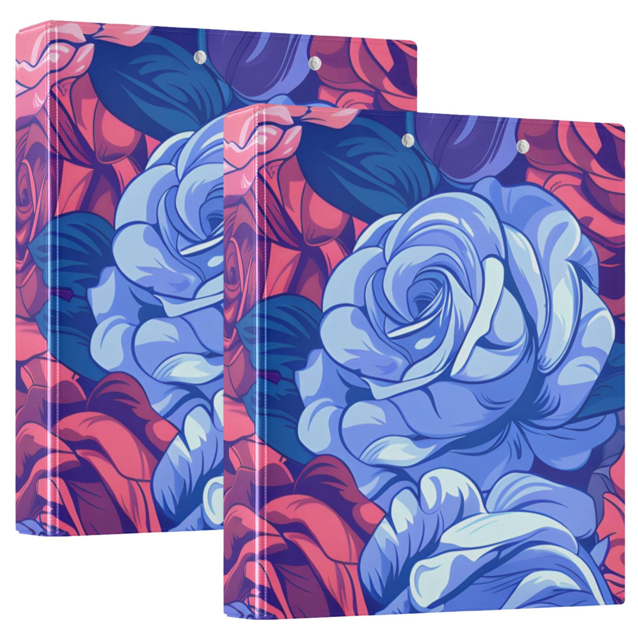Roses Blue Red 3 Ring Binders 1.5 inch Hardcover File Folders with ...