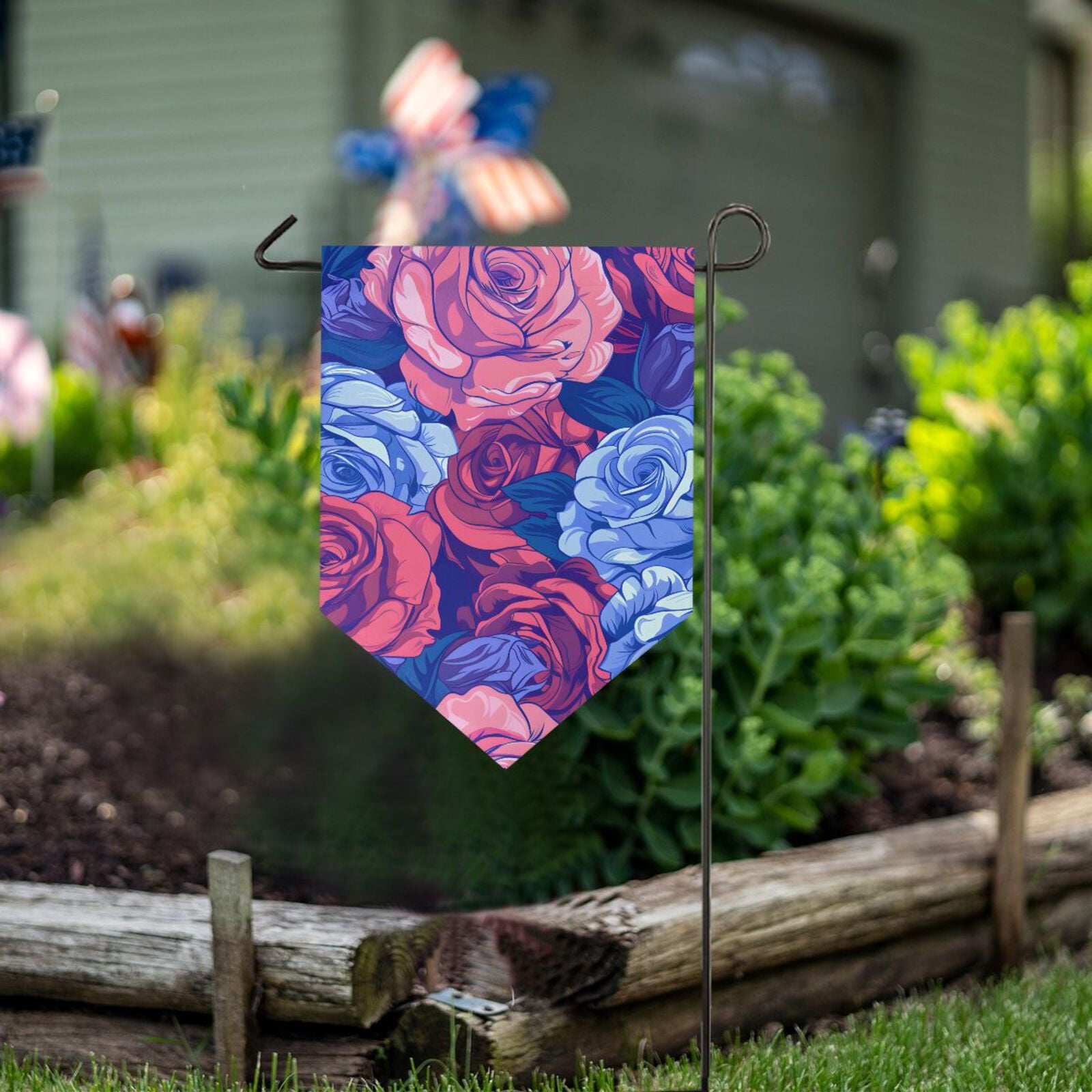 Roses Blue Red Garden Flag 18" x 12.5" Double Sided Yard Lawn Outdoor ...