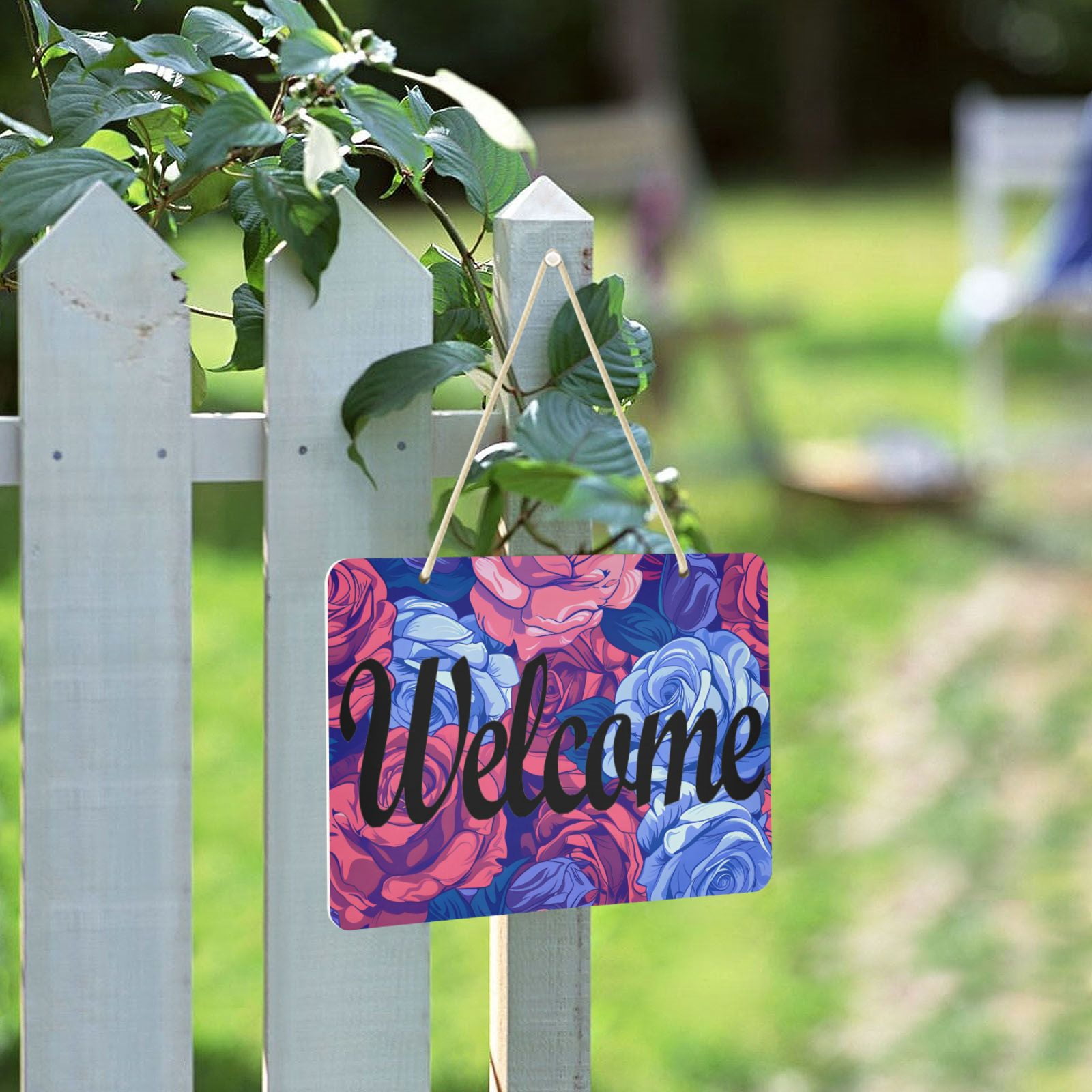 Roses Blue Red Welcome Sign for Front Door Porch Wreath Door Sign Home ...