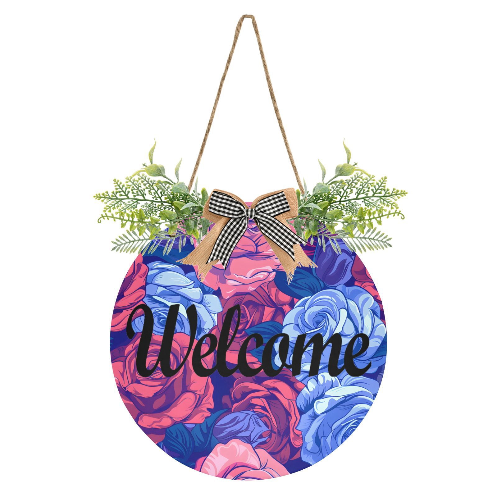 Roses Blue Red Welcome Sign for Front Door Wreath Door Sign for ...
